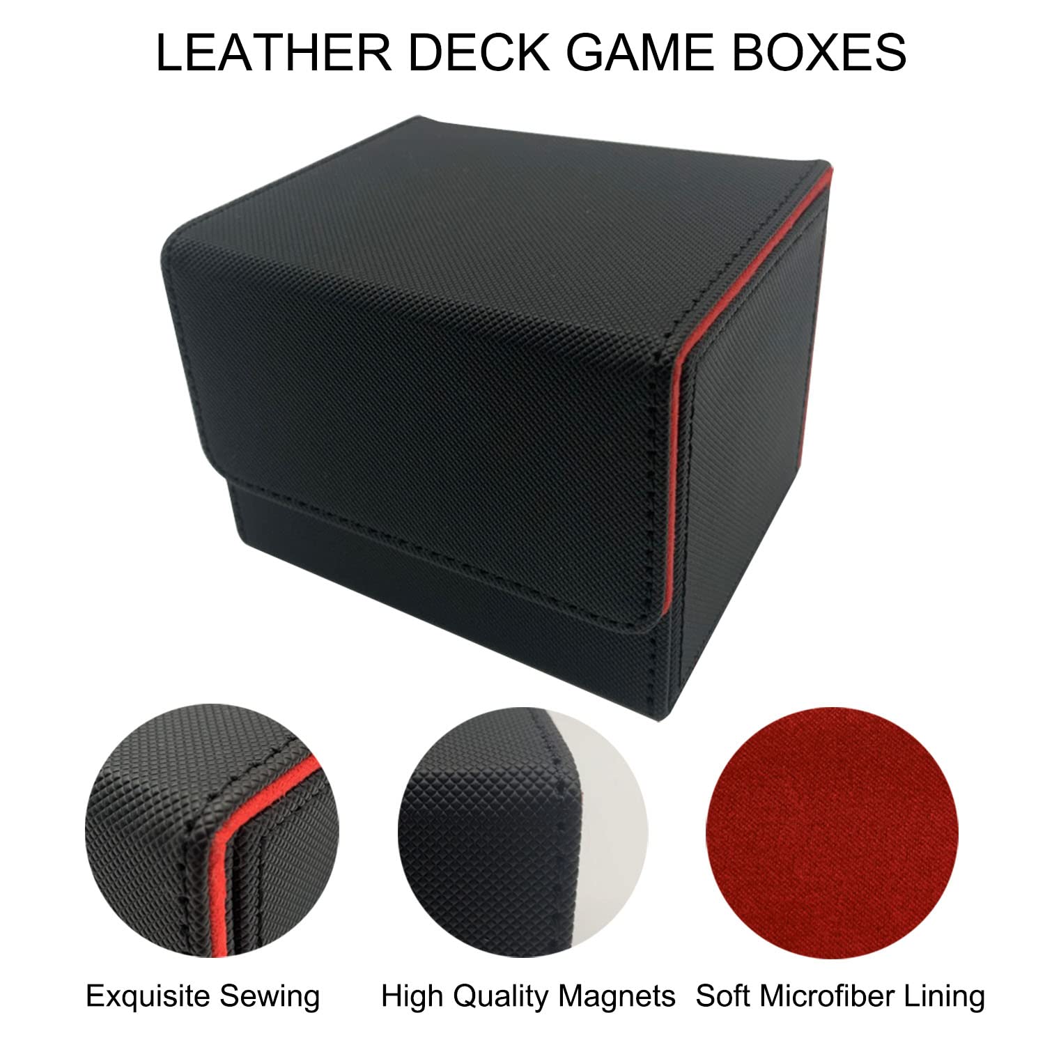 Maoping Card Deck Box,4 Pack Deck Box Magnetic Closure Leather Deck Game Boxes 400 + 300 Card Storage Capacity,Black Red for Collectible Playing Card Box, Trading Card, Magic Cards, Sports Cards, 700
