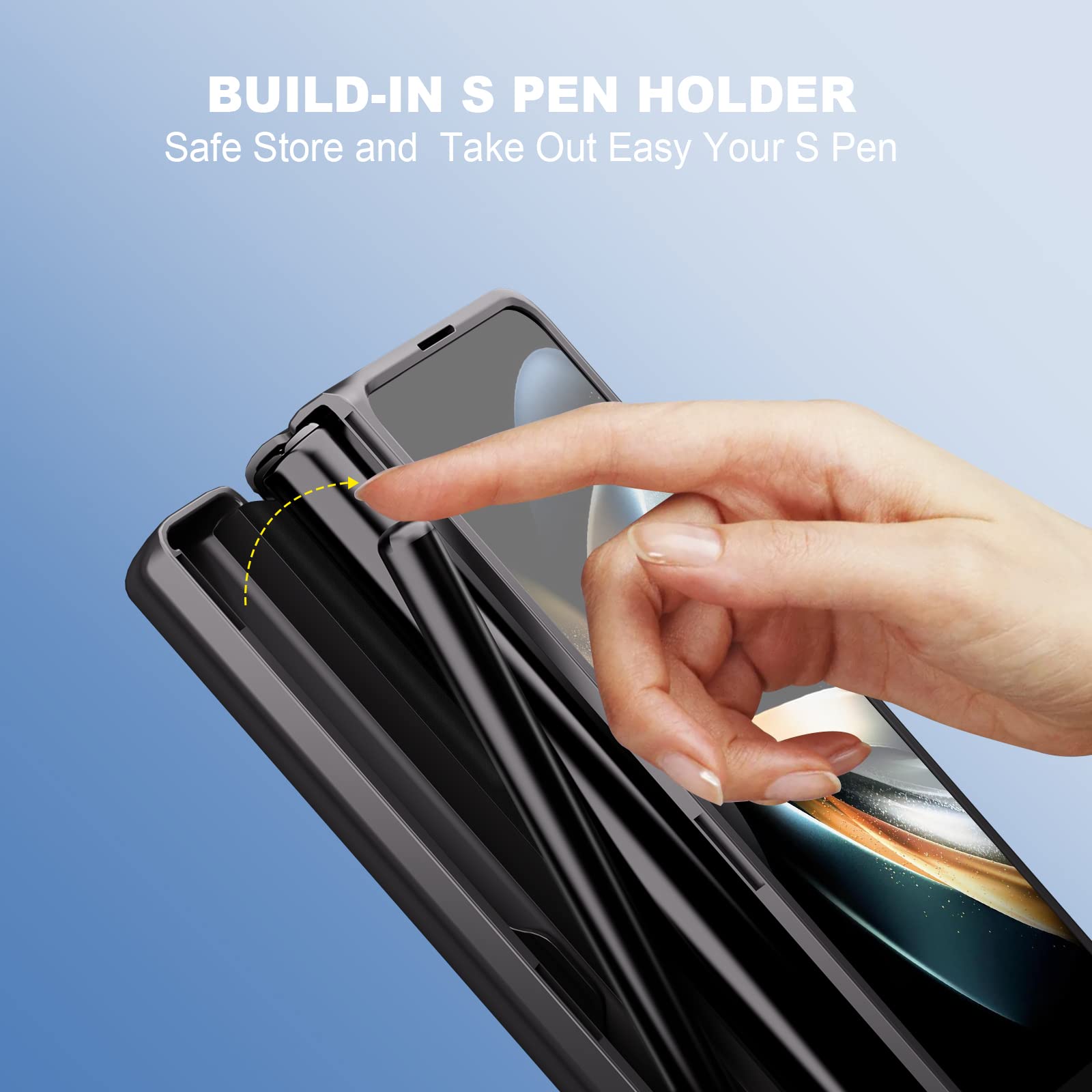 Ni-SHEN for Samsung Galaxy Z Fold 4 Case Hinge Protection Build in Hidden S Pen Holder/Front Tempered Glasss Screen Protector Shield with Kickstand Magnetic Full Protective Cover