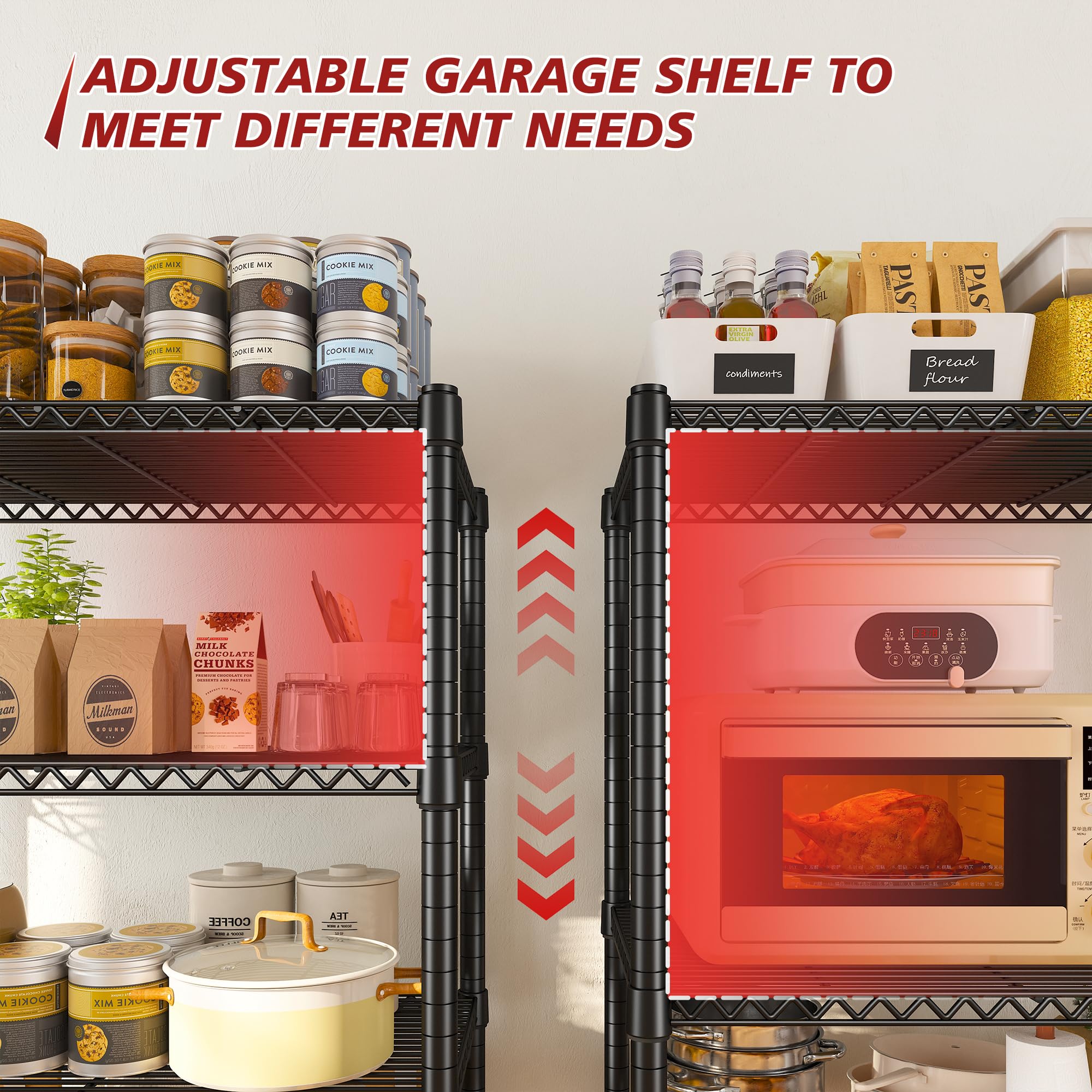 REIBII 72’’H Wire Shelving, 6 Tier Garage Shelving Units and Storage Shelves Heavy Duty, Adjustable Heavy Duty Metal Shelves for Storage Shelves for Pantry Kitchen Garage, 24’’W X18’’D X72’’H