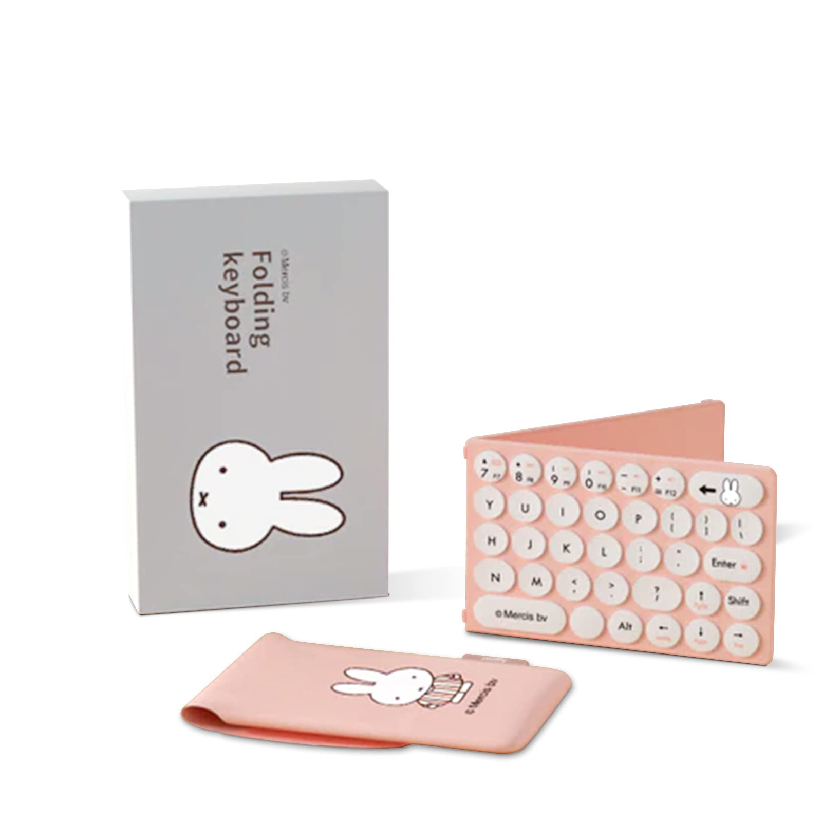 Miffy Folding Keyboard, 3.5mm Folding Bluetooth Keyboard, Lightest & Slimmest Bluetooth Wireless Foldable Keyboard in The World(Pink)