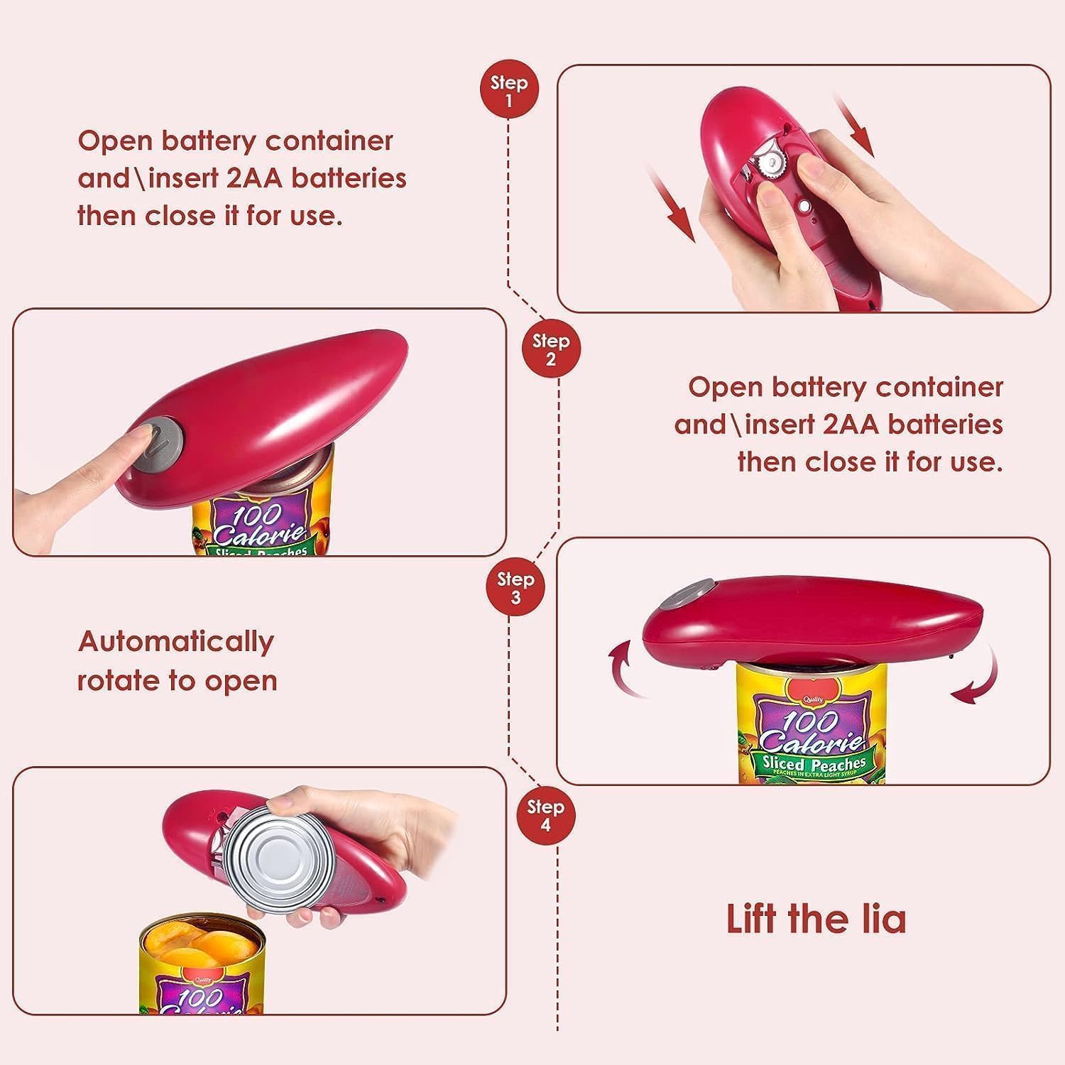 One Touch Battery Operated Electric Can Opener, Easy Open Any Can Size with No Sharp Edge, Hands Free and Food-Safe Automatic Can Opener, Kitchen Gadget Electric Can Opener for Seniors with Arthritis