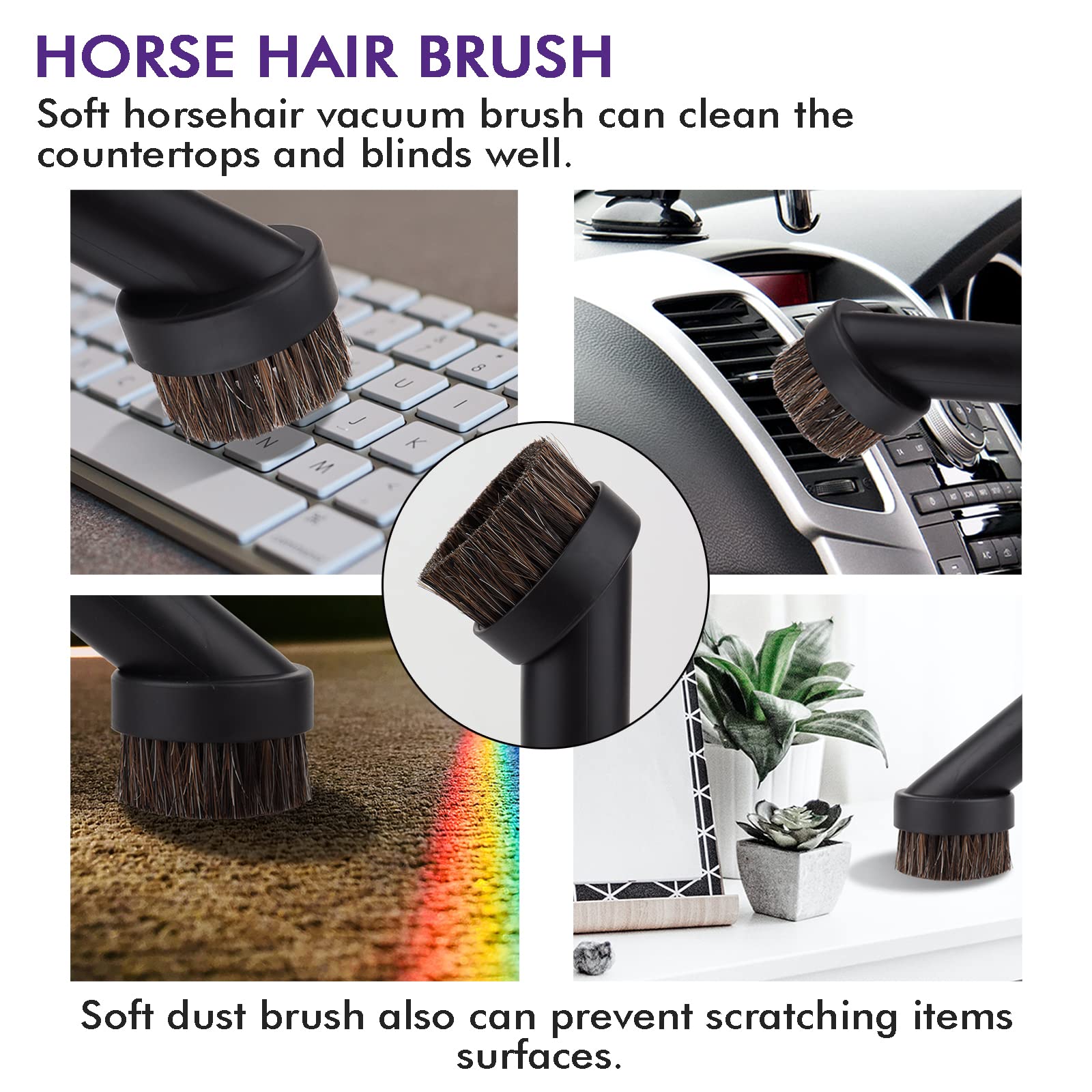 Horse Hair 1.25" Vacuum Brush Attachment Adapter Compatible with Dyson V15 V11 V10 V8 V7 V6 Vacuum Cleaner, Universal Tool Adaptor Converter and Power Button Control Clamp