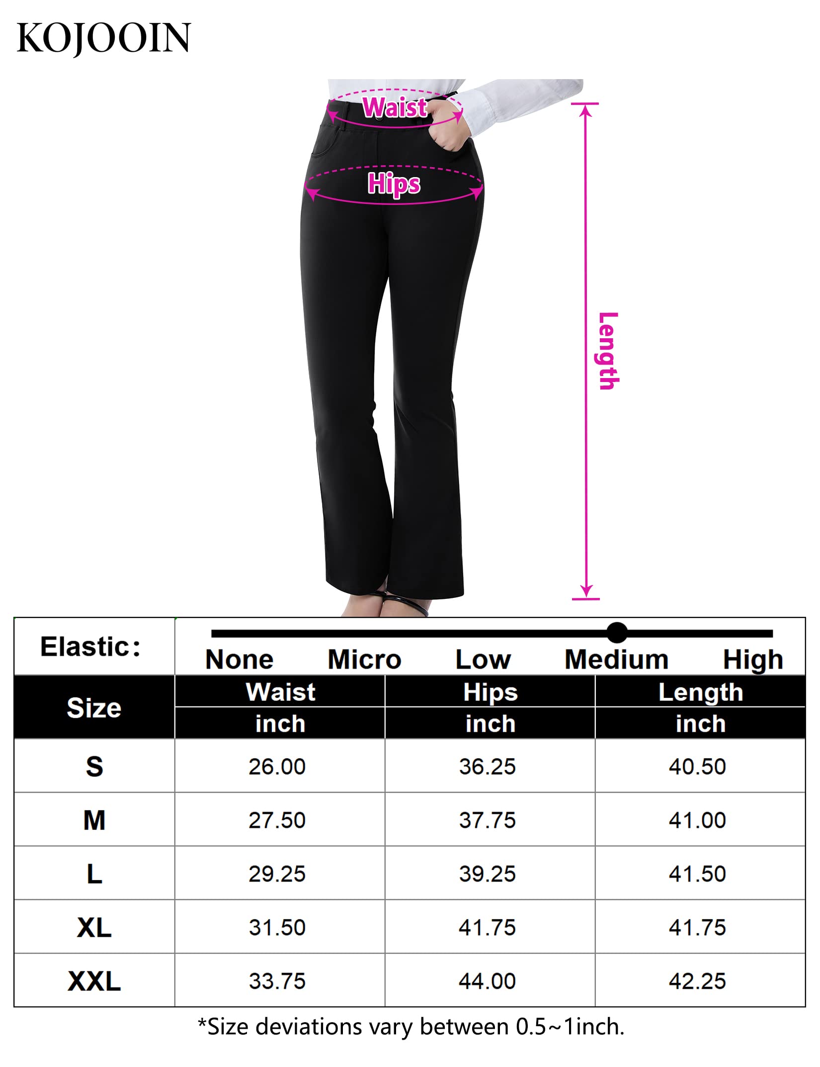 KOJOOIN Women's Yoga Dress Pants Stretchy Work Slacks Office Business Bootcut Office Trousers Leg Pants with 19 Pockets