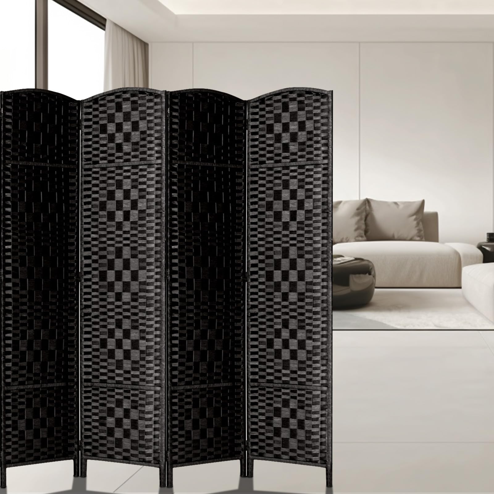 Rose Home Fashion Room Divider, Room Dividers and Folding Privacy Screens, 16" Privacy Screen 4 Panels Room Divider Wall Partition Room Dividers Panel Screen,6 ft.Tall, White