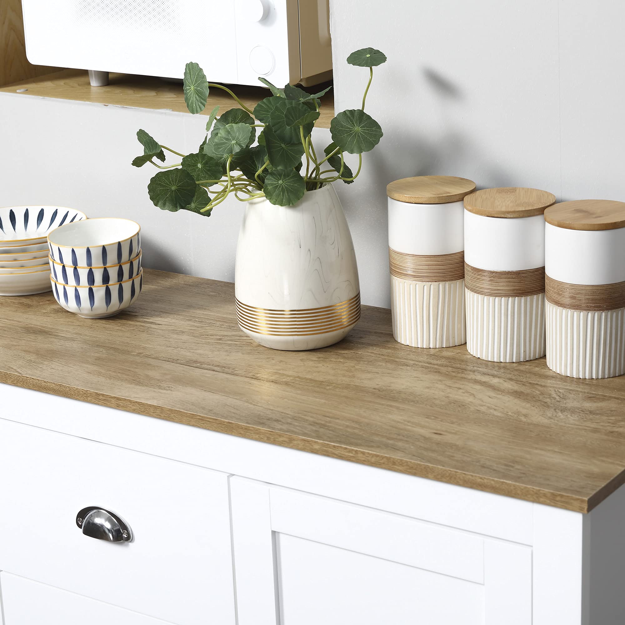 HOMCOM Kitchen Sideboard with Adjustable Shelves, Buffet Cabinet, Coffee Bar Cabinet with 3 Storage Drawers, White
