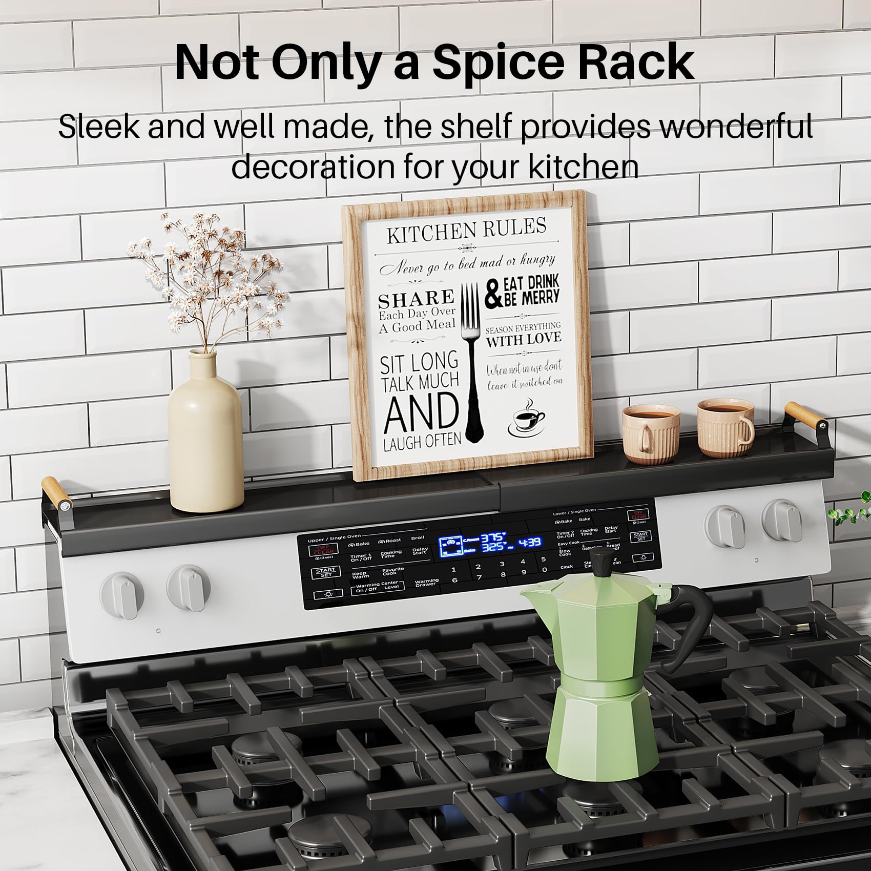 Magnetic Stove Top Shelf Spice Rack Organizer - Adjustable (16.9" to 30") Over the Stove Shelf for Kitchen Storage, Rustproof Oven Shelf for Back of Stove, Black