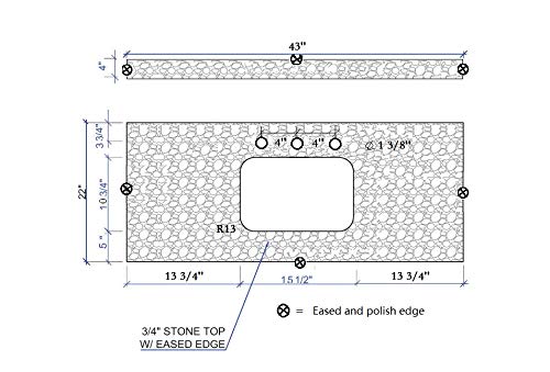 Montary 43"x 22" Bathroom Vanity Top Lightning White Engineered Marble Stone 3 Pre-Drilled Hole Vanity Top with Undermount Ceramic Sink and Backsplash (Not included Faucet)