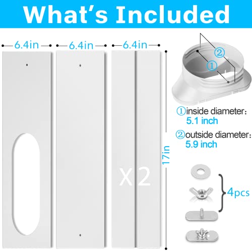TigeJoy Portable Air Conditioner Window Seal Kit with Universal Coupler, Reinforced PVC Plate Adjustable AC Vent Kit for Sliding Window, Fit for All AC with 5.9 & 5.1 Inch Diameter Exhaust Hose