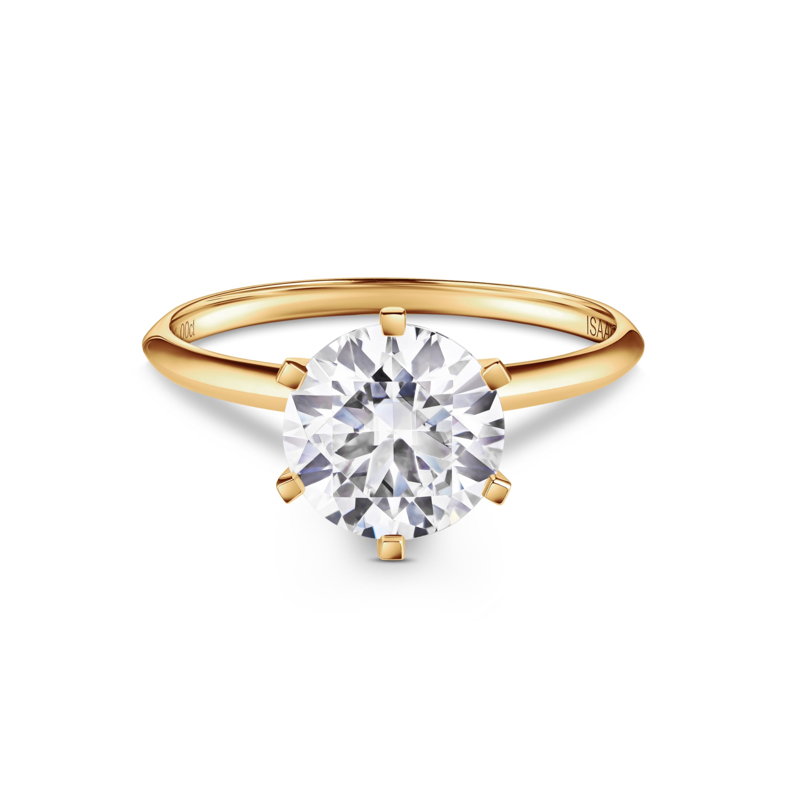 ISAAC WOLF 18k Solid Gold 1 Carat Round Cut Genuine Flawless Moissanite Diamond Solitaire Engagement Wedding Ring 18k Solid White, Yellow OR Rose GOLD (Yellow Gold, 7.25)