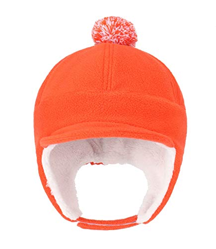 Home Prefer Kids Toddler Earflap Hat with Visor Windproof Cold Weather Snow Ski Hat Fleece Winter Hat Orange M