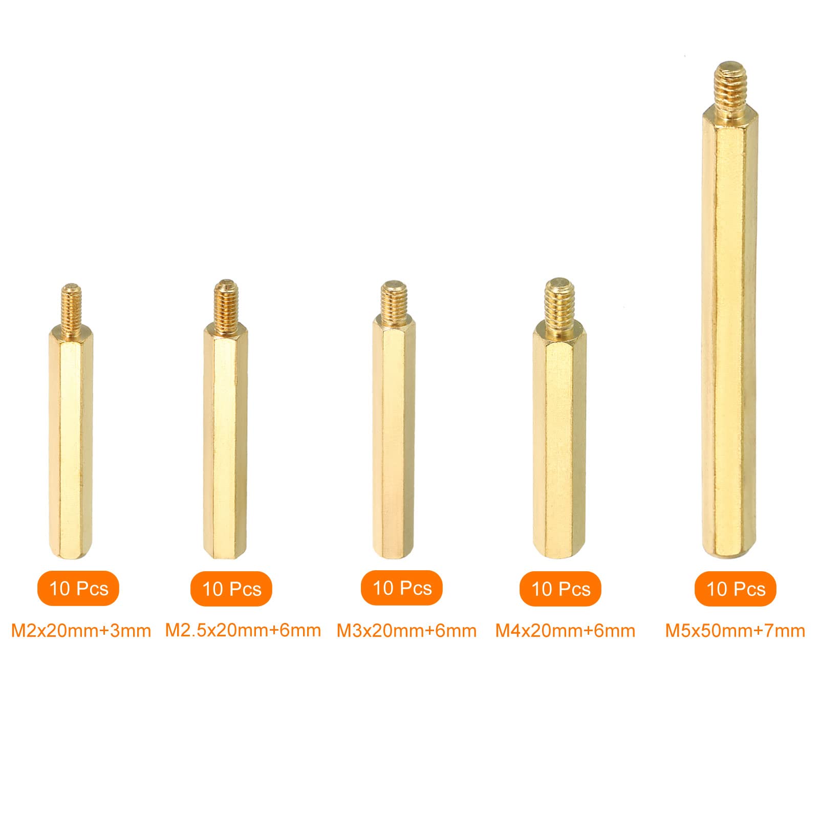 PATIKIL M2 M2.5 M3 M4 M5 Standoff Screws 50 Pack Brass Hex Motherboard Spacers for Motherboards, Computer Cases, Circuit Boards, Electronics, Gold Tone
