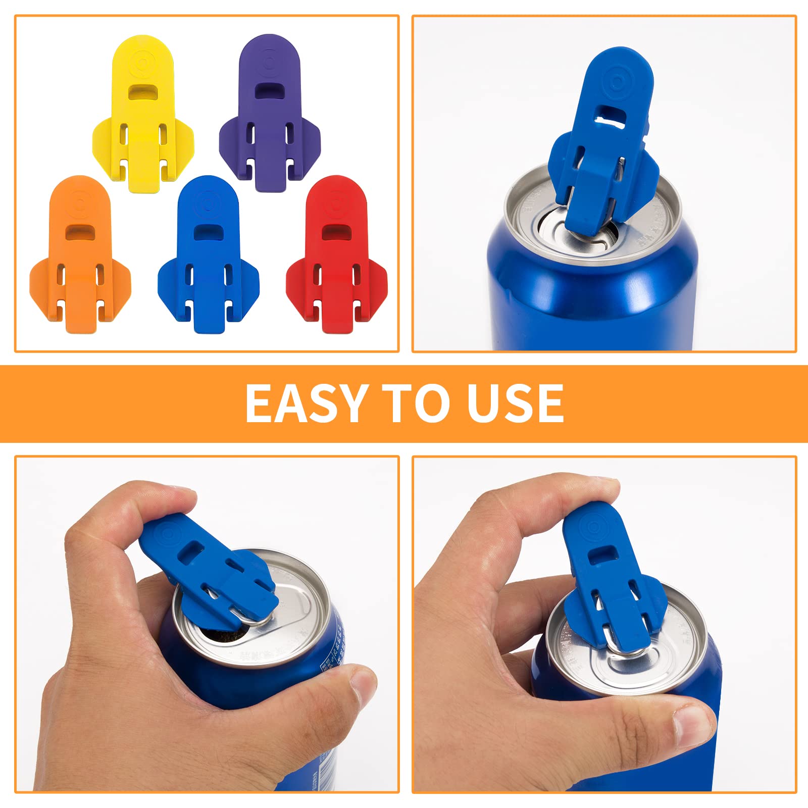 Manual Easy Can Opener, 6 Pcs Color Soda Beer Can Opener Beverage Can Protector, Premium Plastic Shields Tab Openers for Pop, Cover Beer or Soda Cans at Picnic, BBQ, Protect Cold Drinks From Bees