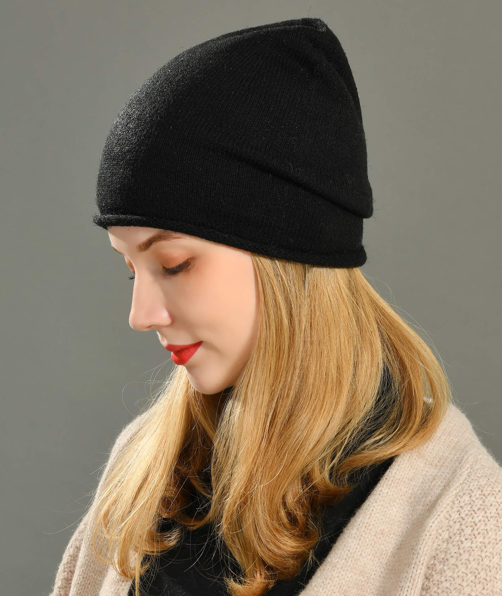 jaxmonoy Winter Knit Beanie Hats for Women ,Cashmere Wool Blend Warm Soft Skully Knitted Slouchy Beanies Cap Hat - Black
