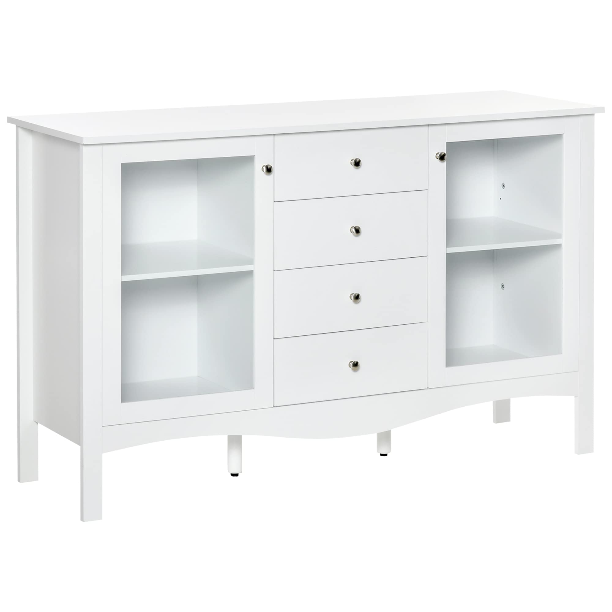 HOMCOM Sideboard Buffet Cabinet, Kitchen Cabinet, Coffee Bar Cabinet with Glass Doors, Drawers and Adjustable Shelves, White