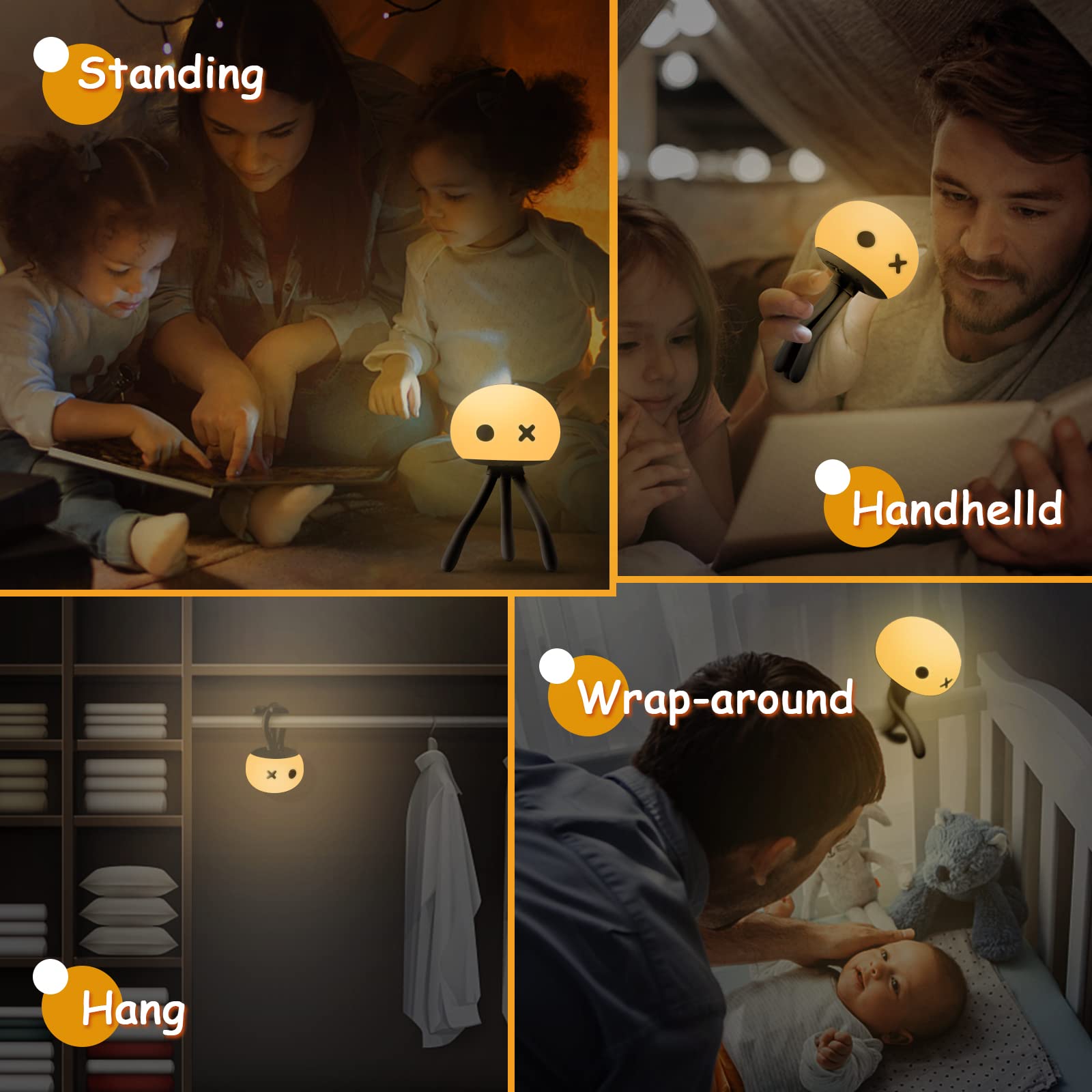 Jellyfish LED Remote Control and Touch Night Light Outdoor Portable Cute Baby Mom Nursing Light Rechargeable Adjustable 3 Lights Baby Room Decor (Black)
