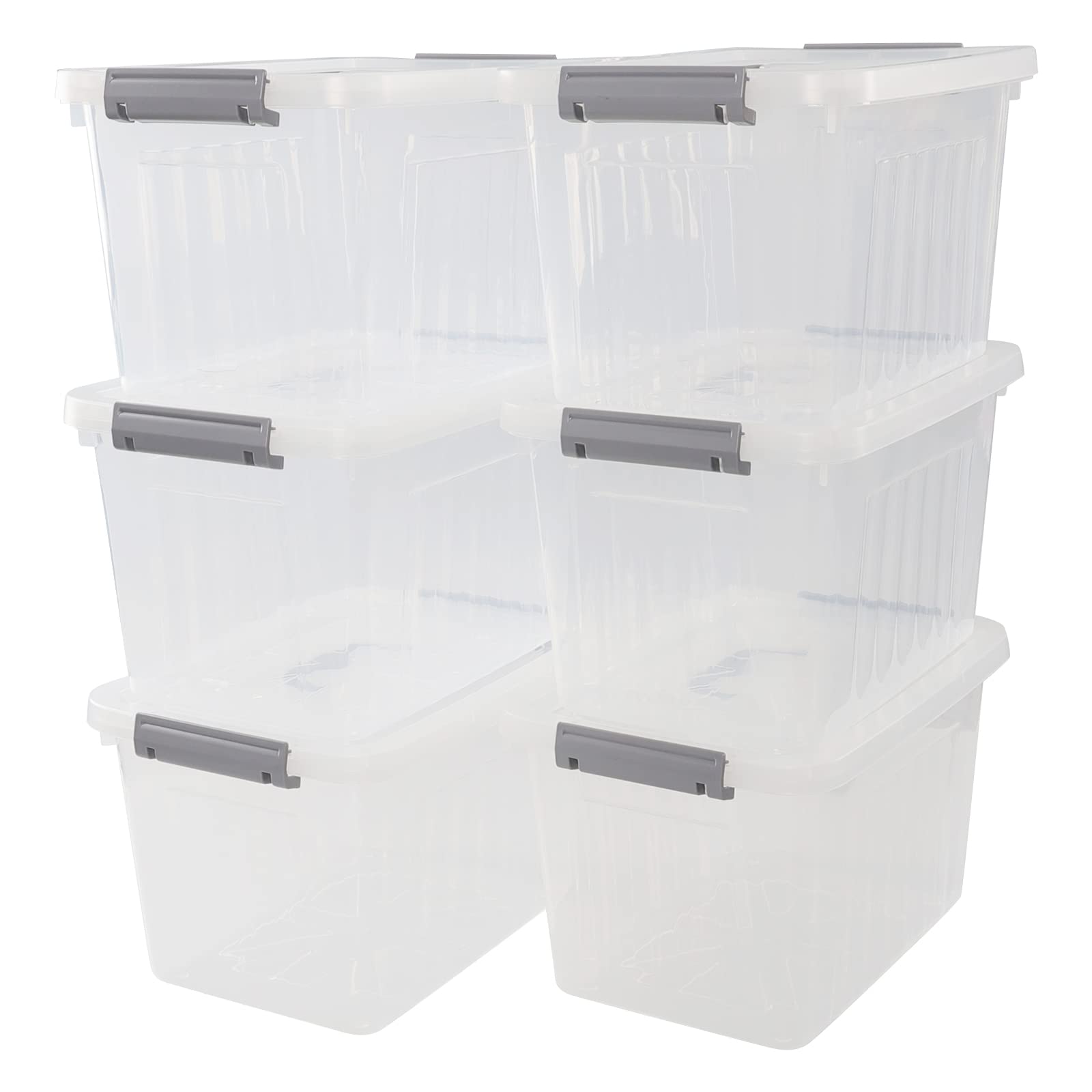 Kiddream 6-pack 10 Liter Plastic Storage Boxes, Clear Storage Tote Bins with Lids and handles
