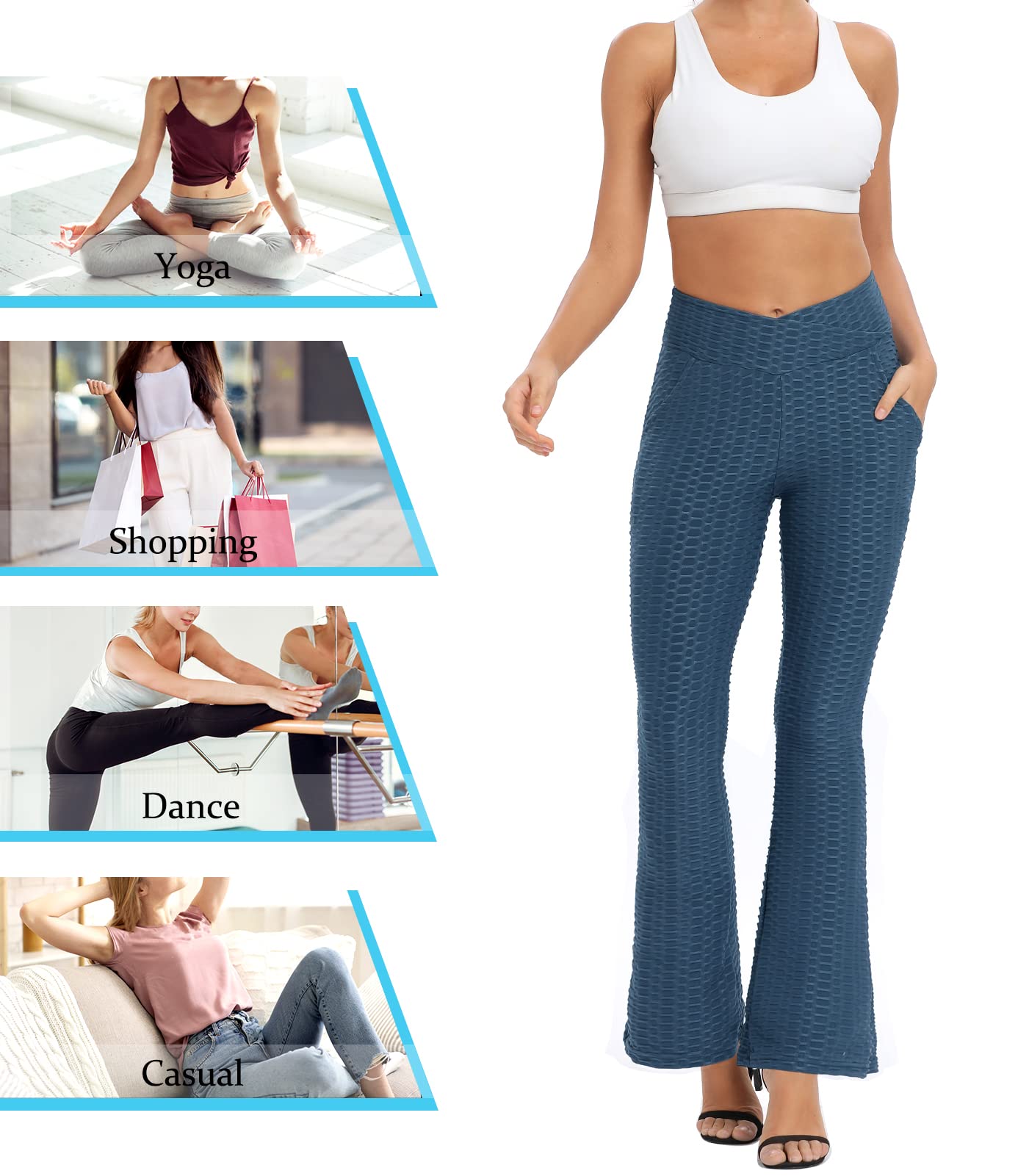 KOLAOYEP Flare Leggings with Pockets for Women Tummy Control Butt Lifting Crossover Bootcut Yoga Pants