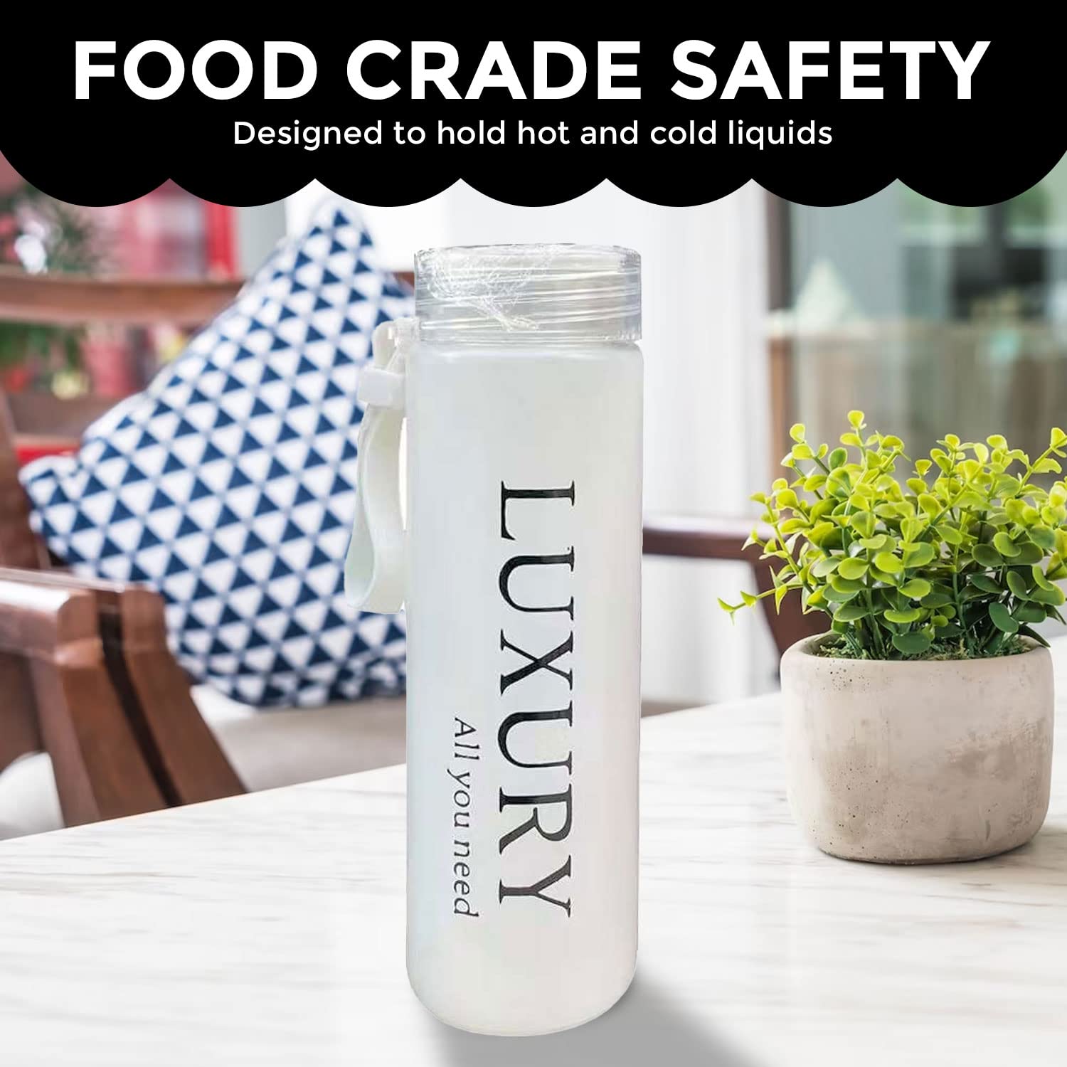 Luxury All you Need Water Bottles, Frosted Glass Drinking Bottle, Sublimation Bottle, Gradient Screw Cap Bottle With Handle Strap, Travel Water Bottle (White Gradient)