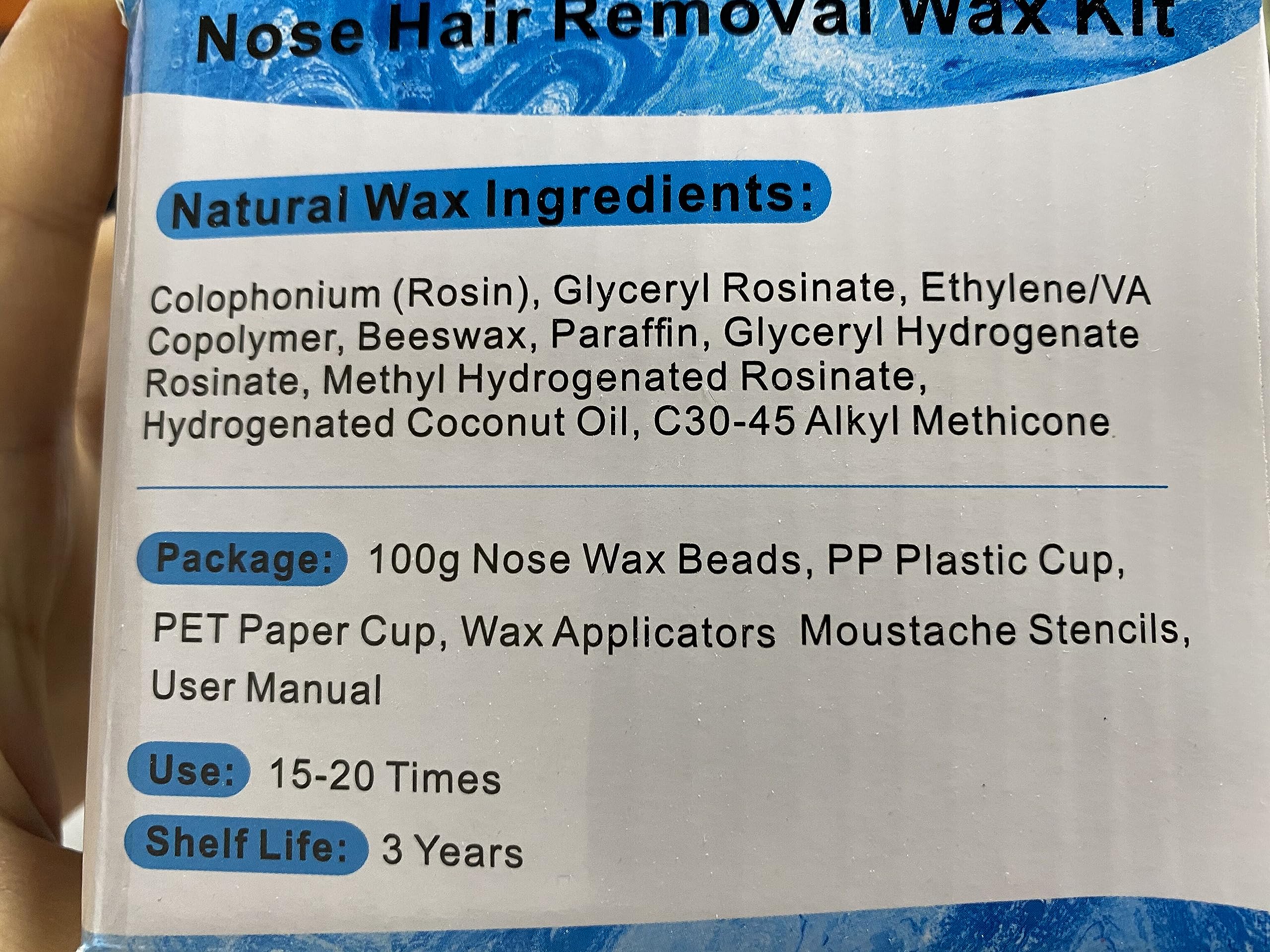 Nose Wax Kit for Men and Women - Instant Hair Removal, 100g Hard Wax, 20 Applicators, 10 Mustache Guards, and 10 Paper Cups - Painless, Safe, 20 times usage count - White Applicators