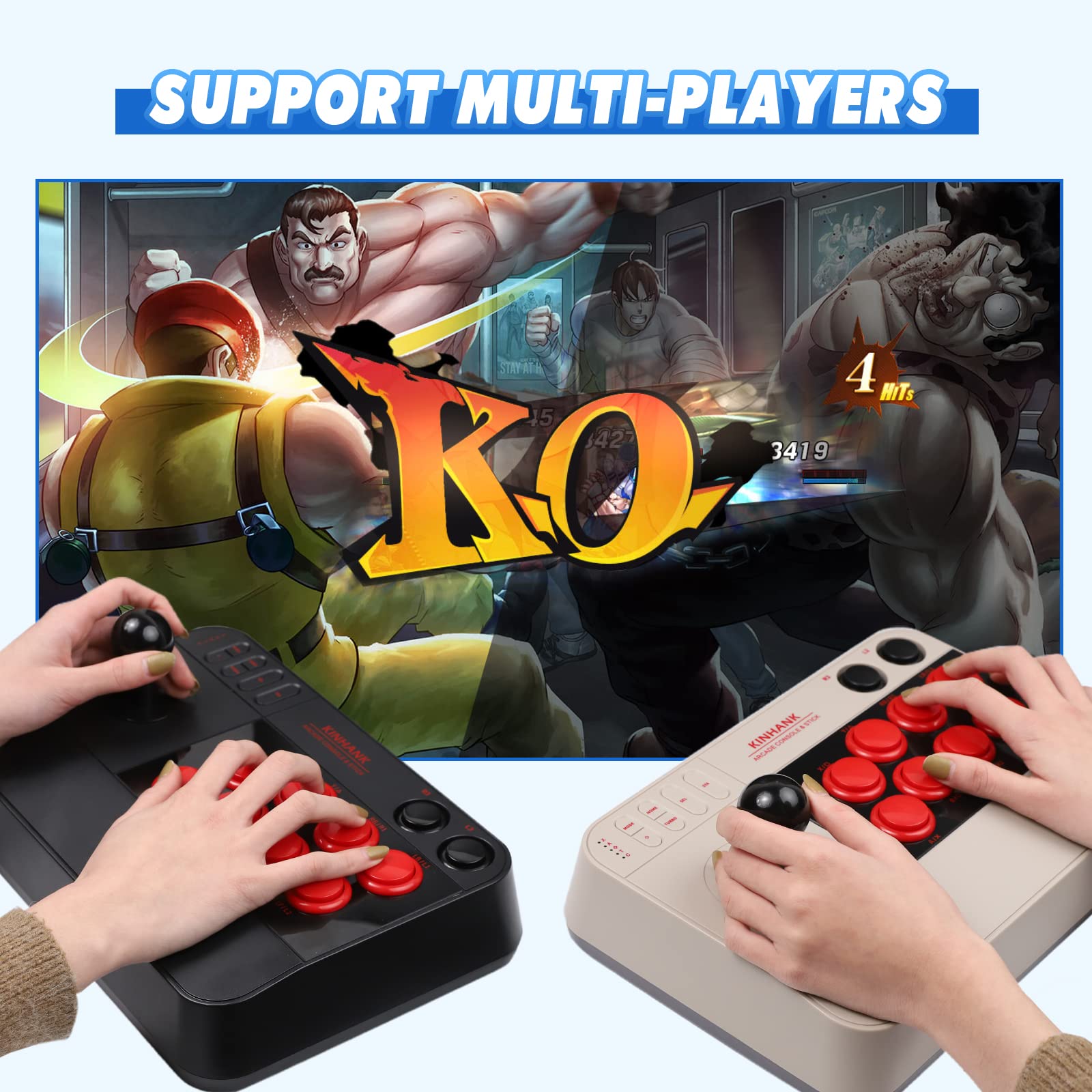 Kinhank Arcade Console & Stick - Support 50,000 Games, Arcade Fight Stick Joystick for Switch,PS4,PS3,PC,Android Phone,Raspberry Pi,Super Console X Series