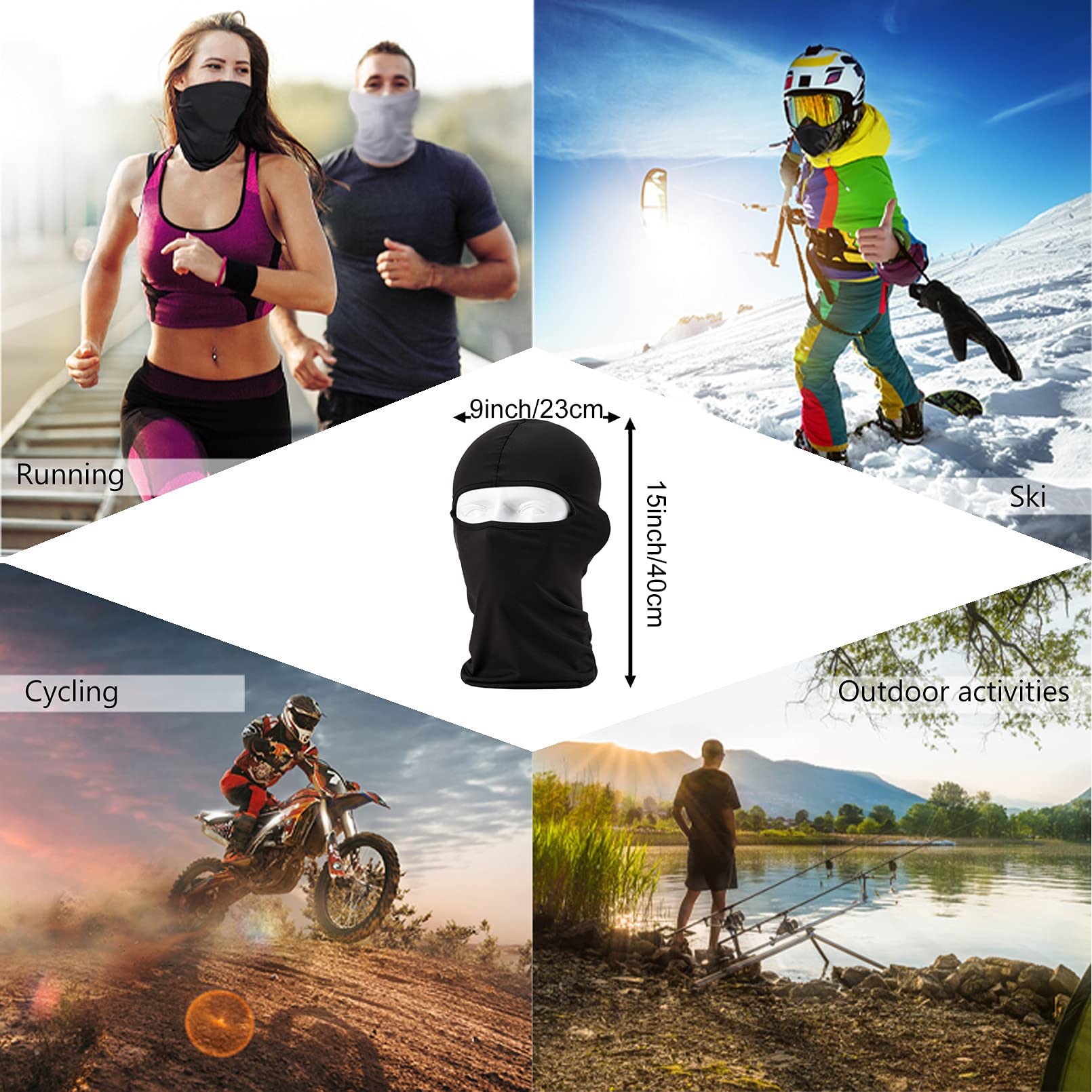 JANSONG Pack of 2 Balaclava Ski Mask Face Hat for Men Women Windproof Breathable Outdoor Airsoft Motorcycle Sun Black Riding Snowboarding Running