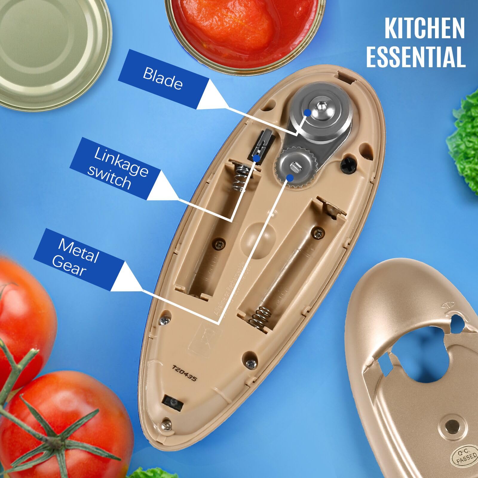One Touch Electric Can Opener Easily Open Any Can Sizes with Smooth Edge, Food-Safe & Battery Operated Can Opener for Kitchen, Automatic Can Opener Hands Free for Weak Hands and Seniors with Arthritis