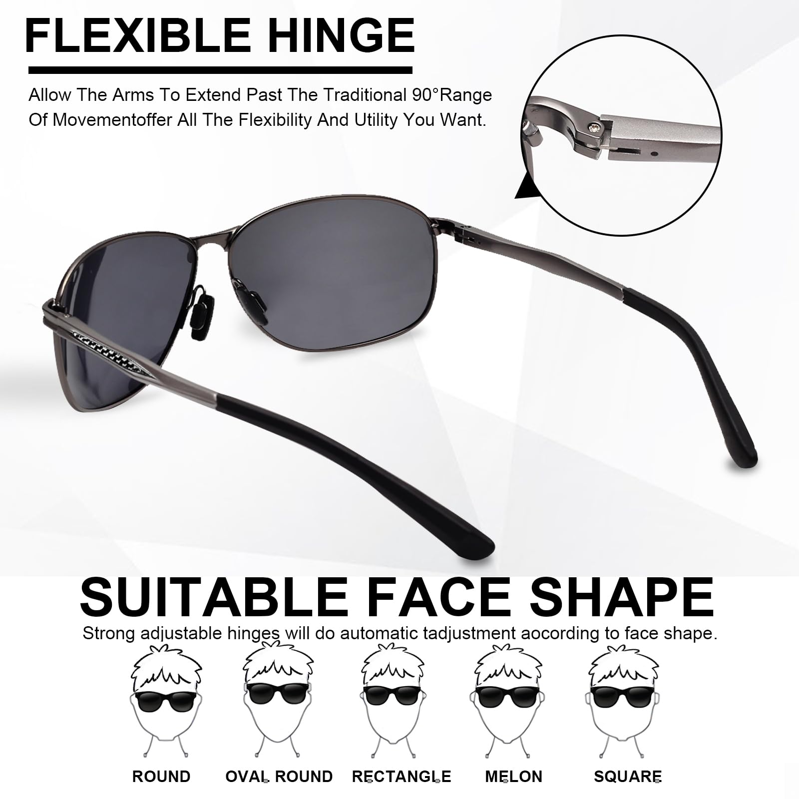 LADEESSE Sunglasses - Polarized Sunglasses for Men and Women, With Spring Hinge，Ideal for Sport, UV Protection - Smoke Gray