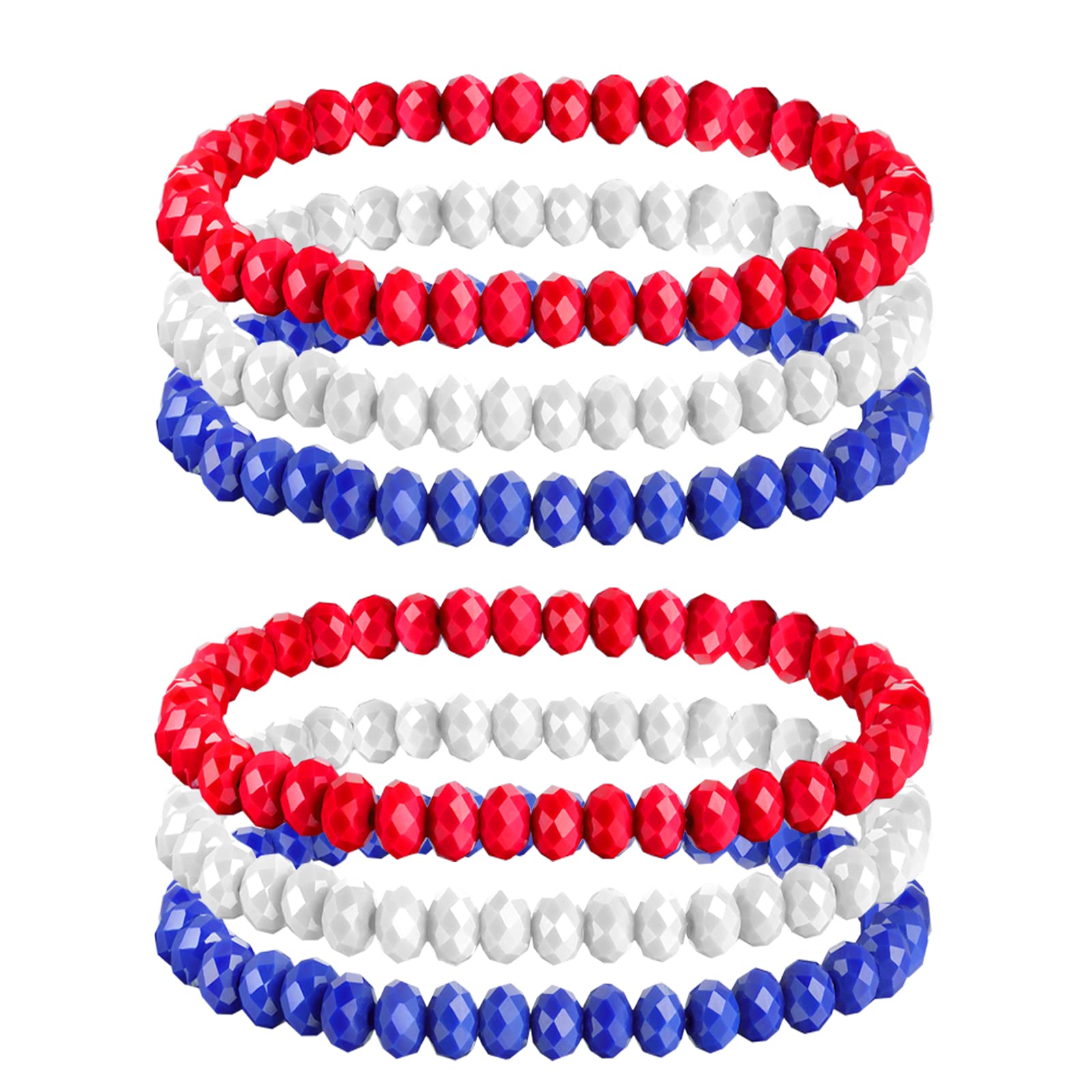IDesign 2 Set USA American Flag Bracelet Set For Women Mens Red Blue White Beads Stretch Bracelet Set Patriotic 4th Of July Independence Day Gift Pack Of 2 (Beads Bracelet)