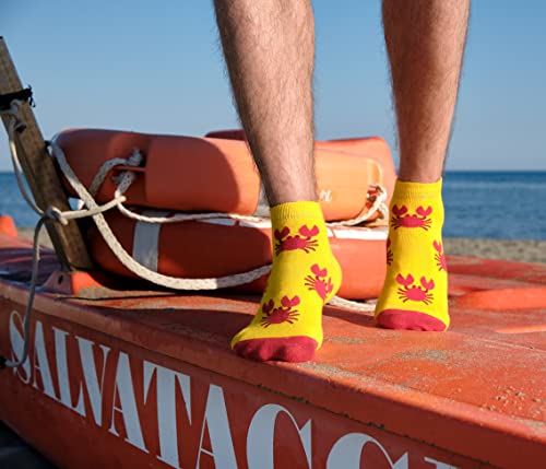 JNRB Men's Cotton Colored Bright Ankle Socks Ocean theme printed, L-XL (Hold the Crab)