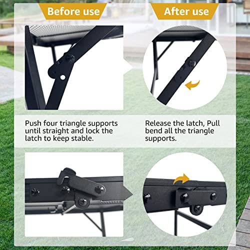 juserox Camping Table, 3FT Portable Folding Grill Table with Aluminum Frame and Metal Desktop, Height Adjustable Lightweight Outdoor Table with Carry Handle for Camping Picnic RV BBQ Beach, Black
