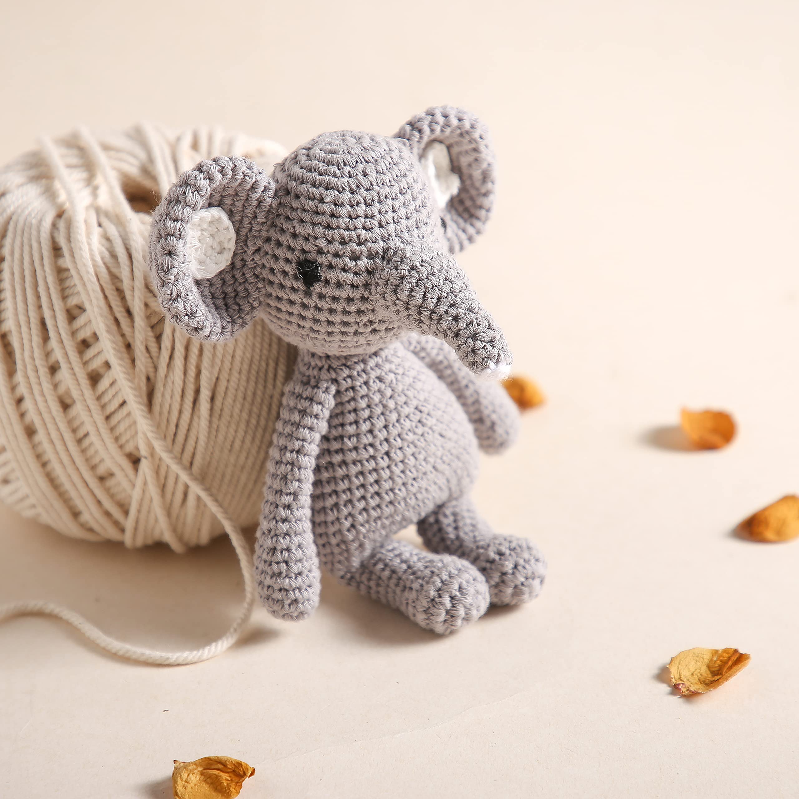 Natural Knitted Baby Rattle Crochet Stuffed Elephant Animal for Babies Newborn