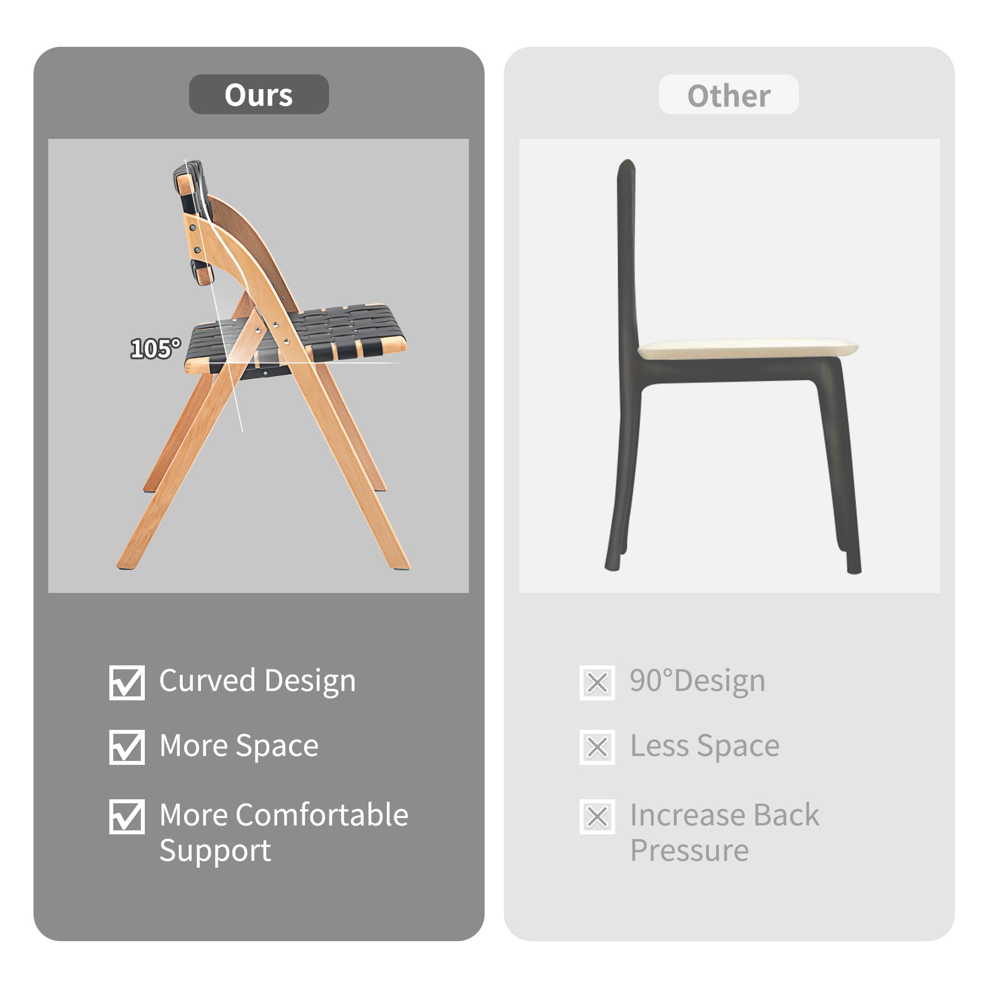 HOMEFUN PU Folding Chairs with Padded Seats, Wooden Stackable Dining Chairs Set of 2 Assembled Folding Extra Chair for Guests Kitchen Office Wedding
