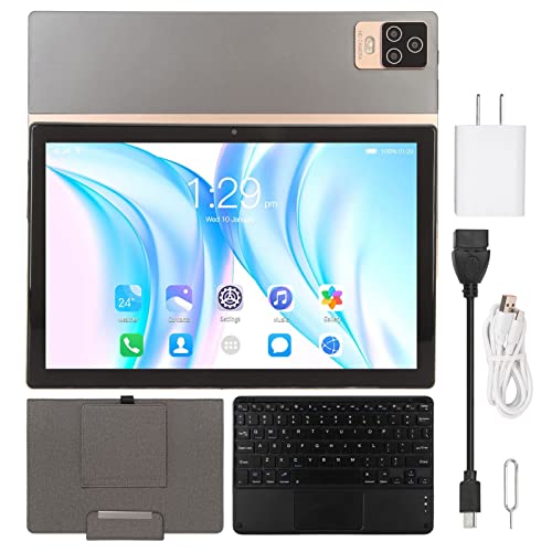 Jopwkuin 10.1 Inch Tablet, Gold Supports Fast Charging 8 Core CPU 100-240V 2 in 1 FHD Tablet for Reading (US Plug)