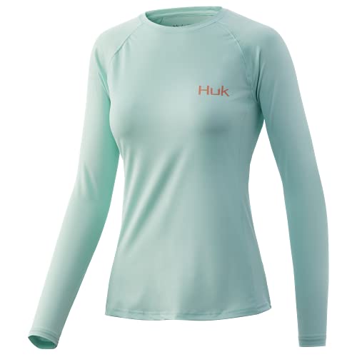 HUK Women's Pursuit Long Sleeve Performance Shirt + Sun Protection, Dorsal-Seafoam, X-Large