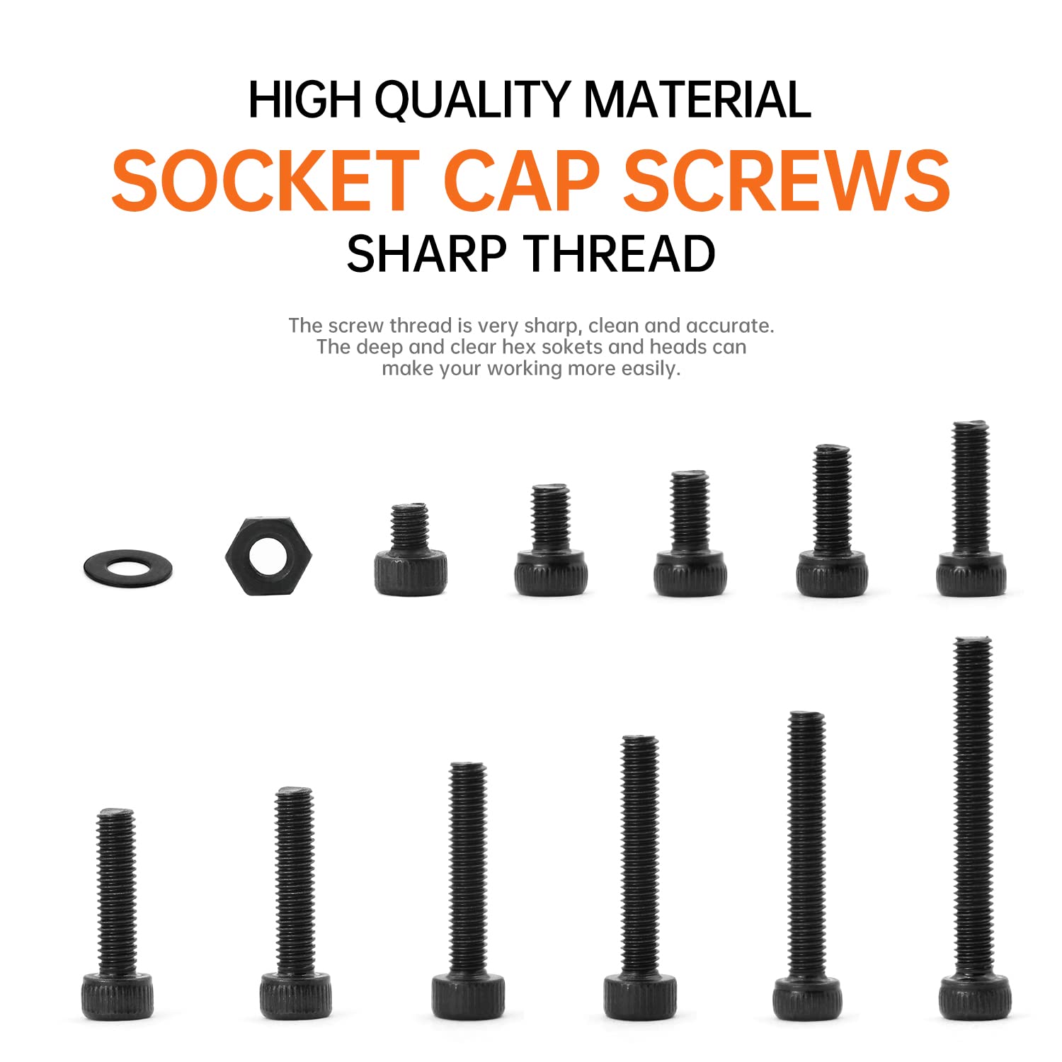 NIULUNBAO 570PCS M3 x 4/5/6/8/10/12/14/16/18/20/25mm Hex Socket Head Cap Screws Bolts and Nuts Flat Washers Assortment Kit, 12.9 Grade Alloy Steel, Black Oxide Finish, Metric Machine Allen Hex Drive