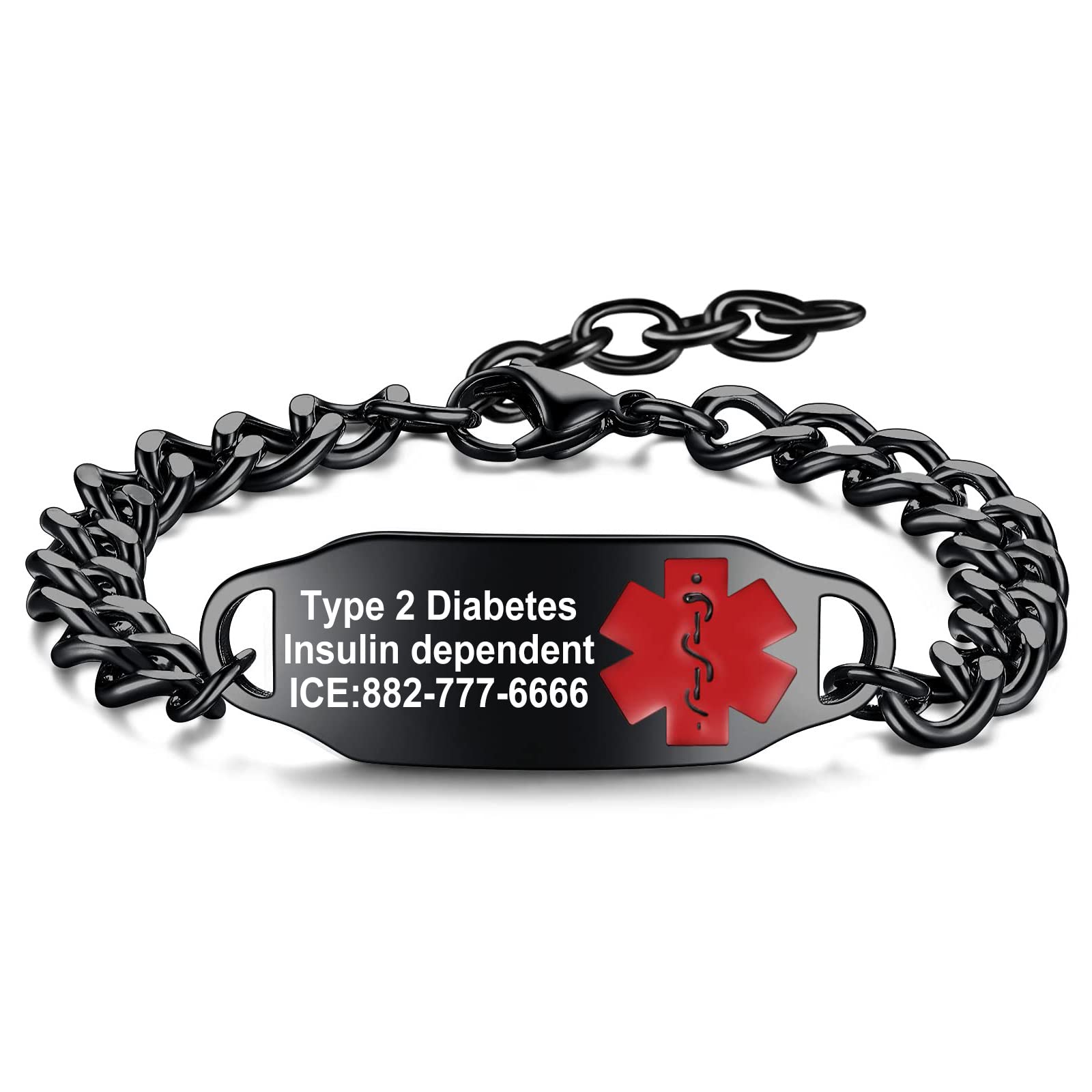 JUST MEET YOU Personalized Medical Alert Bracelets for Men Women Custom Medical ID Bracelets for Women Men Stainless Steel Medical Bracelet with Free Engraving, Adjustable(7.5-8.7 Inches)