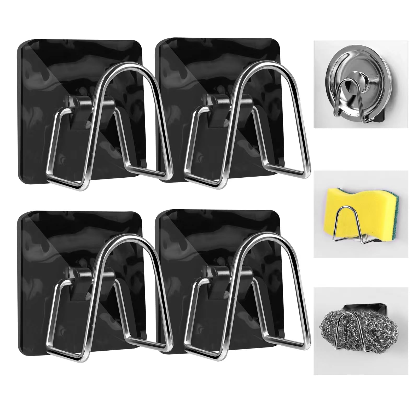JIAFAYING 4 Pcs Sink Sponge Holder for Kitchen，Strong Adhesive Small Sponge Holder，Waterproof and Anti-Corrosion，Suitable for dishwashing sponges, Wire Balls and Other Kitchen Utensils Placed