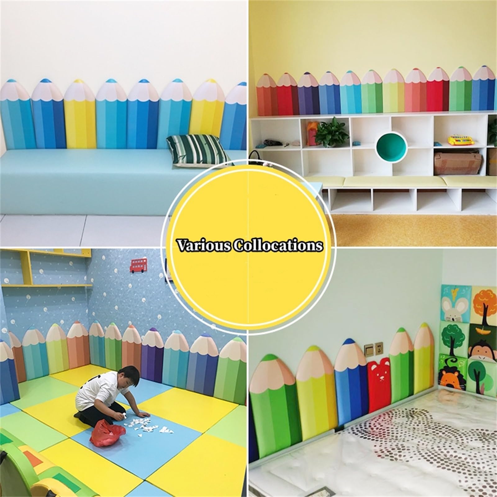 Kids Anti-Collision Wall Stickers, Pencil Shape Cartoon Wall Sticker, 3D Self Adhesive Foam Wall Panels, Bedside Protective Wall Padding, Waterproof Soft Wall Padding for Living Room Bedroom (Color :