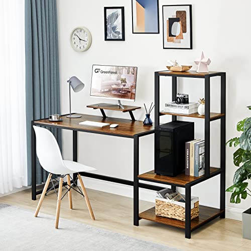 GreenForest Reversible Computer Desk 68.8 inch with Storage Printer Shelf and File Cabinet 2 Drawers Wooden Vertical Filing Cabinet with Lock