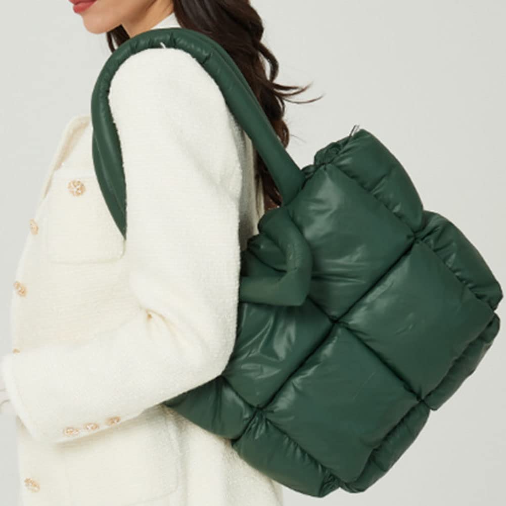 Lightweight Puffer Tote Purse Quilted Women Luxury Handbag Soft Shoulder Bag (Red)