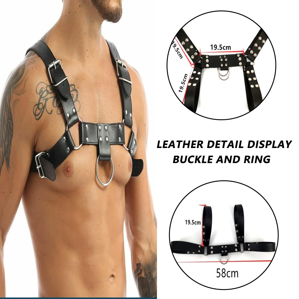 Leather Harness Men Leather Body Chest Half Harness Adjustable Black