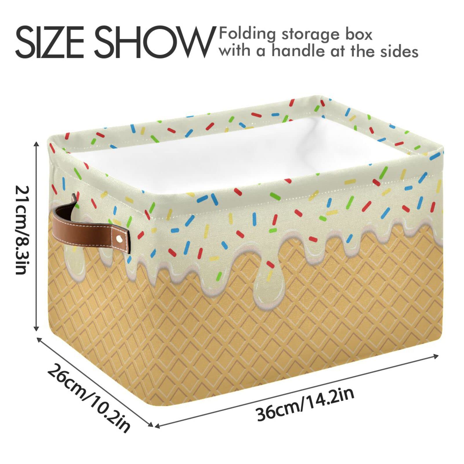 Kigai Ice Cream Texture Storage Bins for Shelves, Storage Basket with Double Handle, Foldable Storage Cubes with Metal Frame, Rectangular Closet Organizer Containers for Home Bedroom