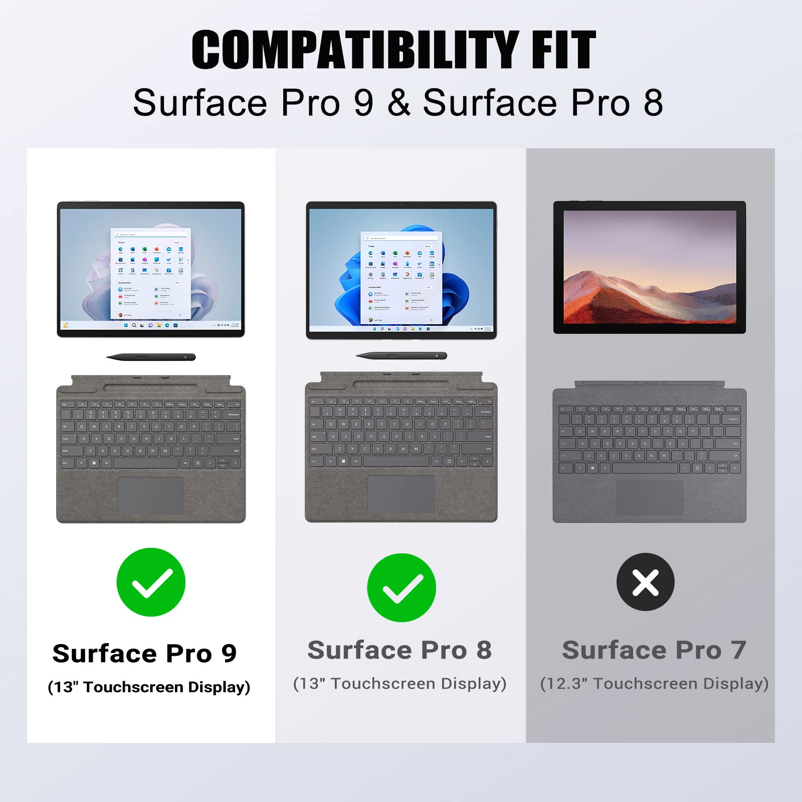 MoKo Case for Microsoft Surface Pro 9 13" 2022/ Pro 8 2021, Shockproof Protective Cover Case with Transparent TPU + PC Shell, Fits with Surface Pro Signature Keyboard & Surface Slim Pen 2, All - Black