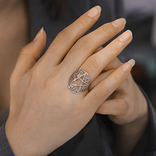 Hipee Adjustable Pentagram Ring Stainless Steel Star of David Ring (Penatgram-Silver, Adjustable)
