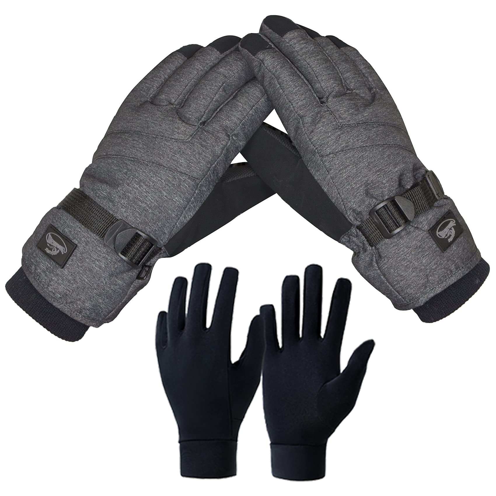 HIGHLOONG Mens Ski Snowboard Gloves Waterproof,Thinsulate, Melange Fabric Winter Cold Weather Gloves (Melange 2-pair L)