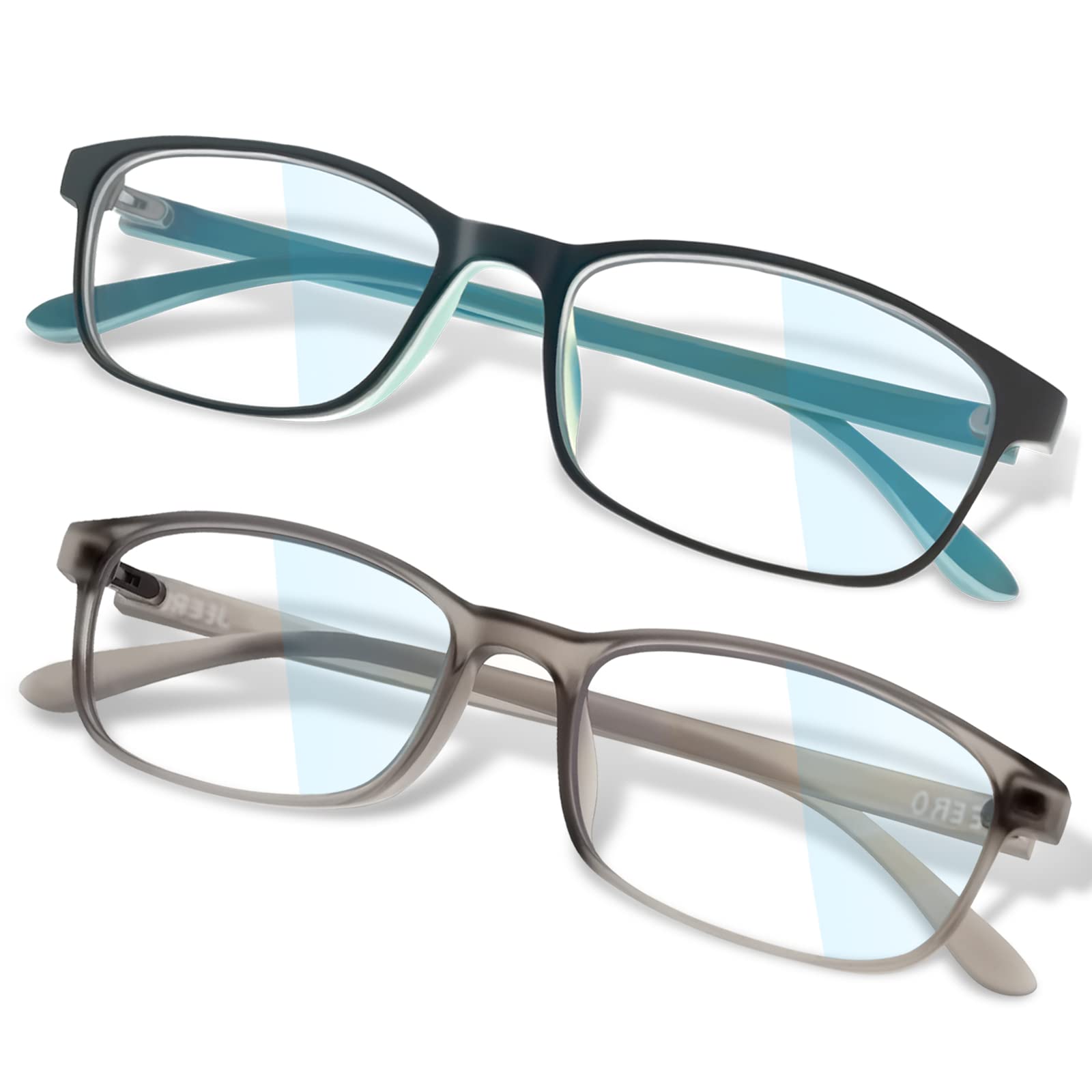 JEERO 2 Pack Blue Light Blocking Glasses - Lightweight Computer Glasses, Anti Eyestrain & UV Glare, TV/Phone/Gaming Eyeglasses for Women Men, Non-Prescription