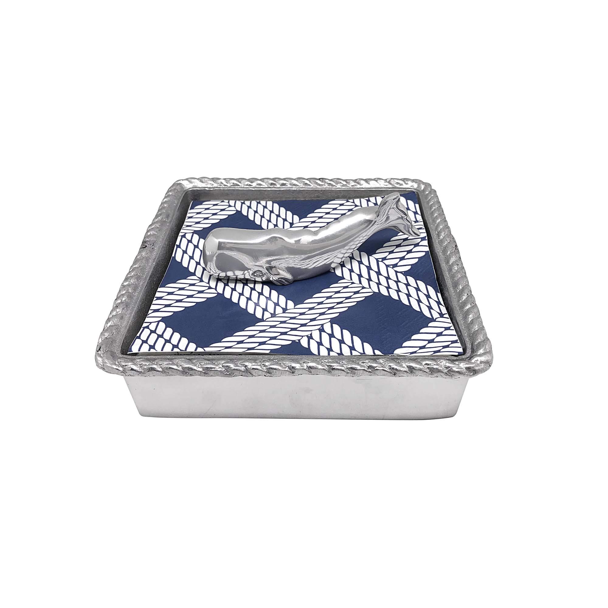 MARIPOSA Nantucket Whale Rope Napkin Box Silver Small