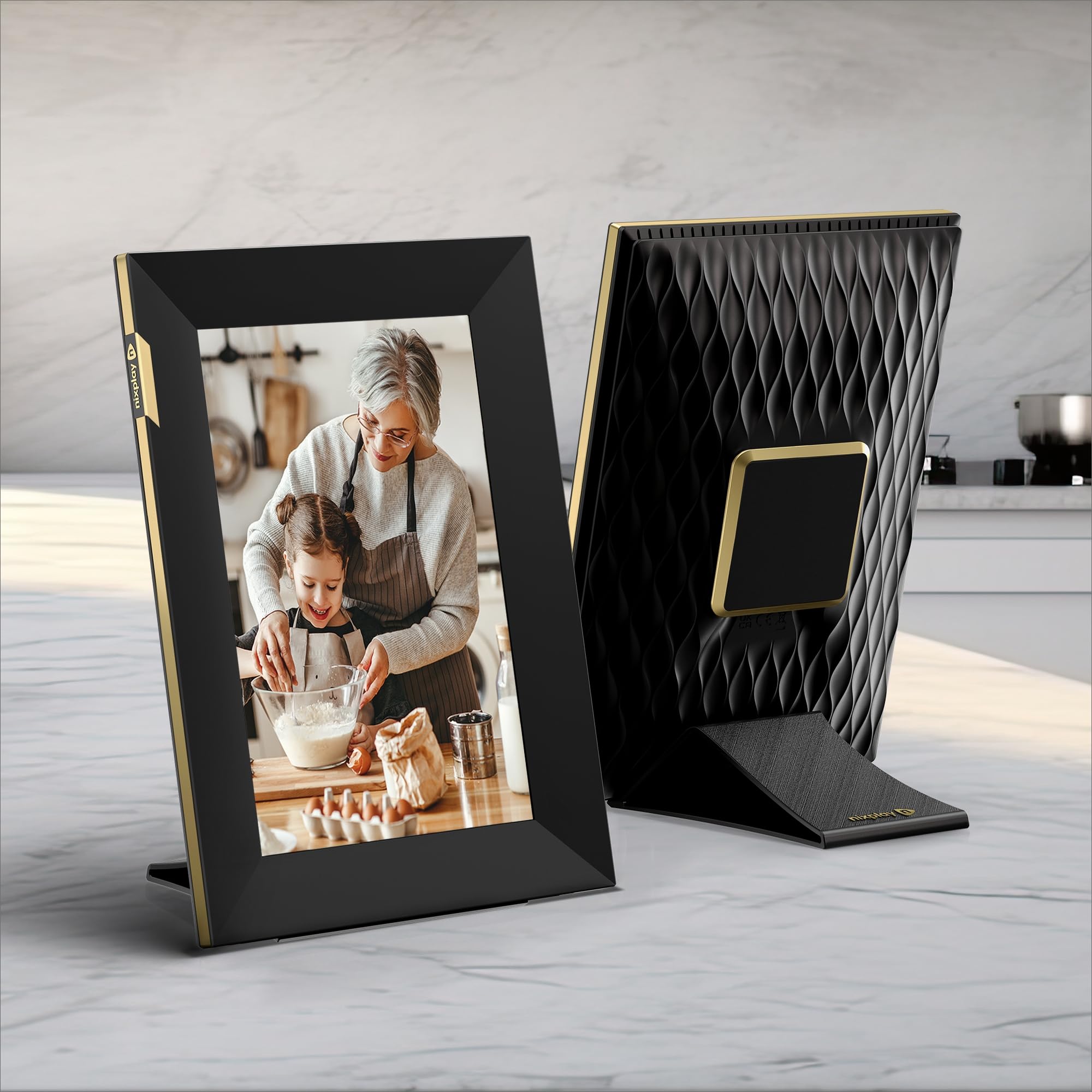Nixplay 8 inch Touch Screen Digital Picture Frame with WiFi (W08K), Black-Gold, Share Photos and Videos Instantly via Email or App