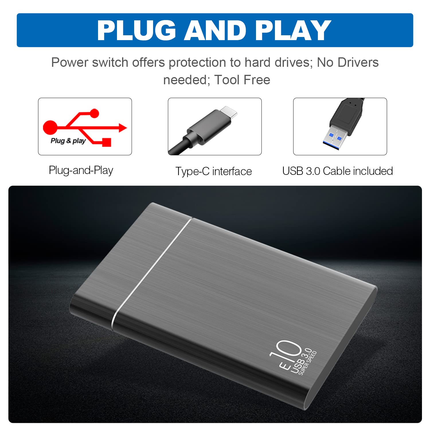 PDTXCLS Aeiniwer OTCPP 1TB External Hard Drive HDD USB3.0 External Hard Drive for PC, Mac, Desktop, Laptop, MacBook, Chromebook, Xbox One, Xbox 360 (1TB, Blue)