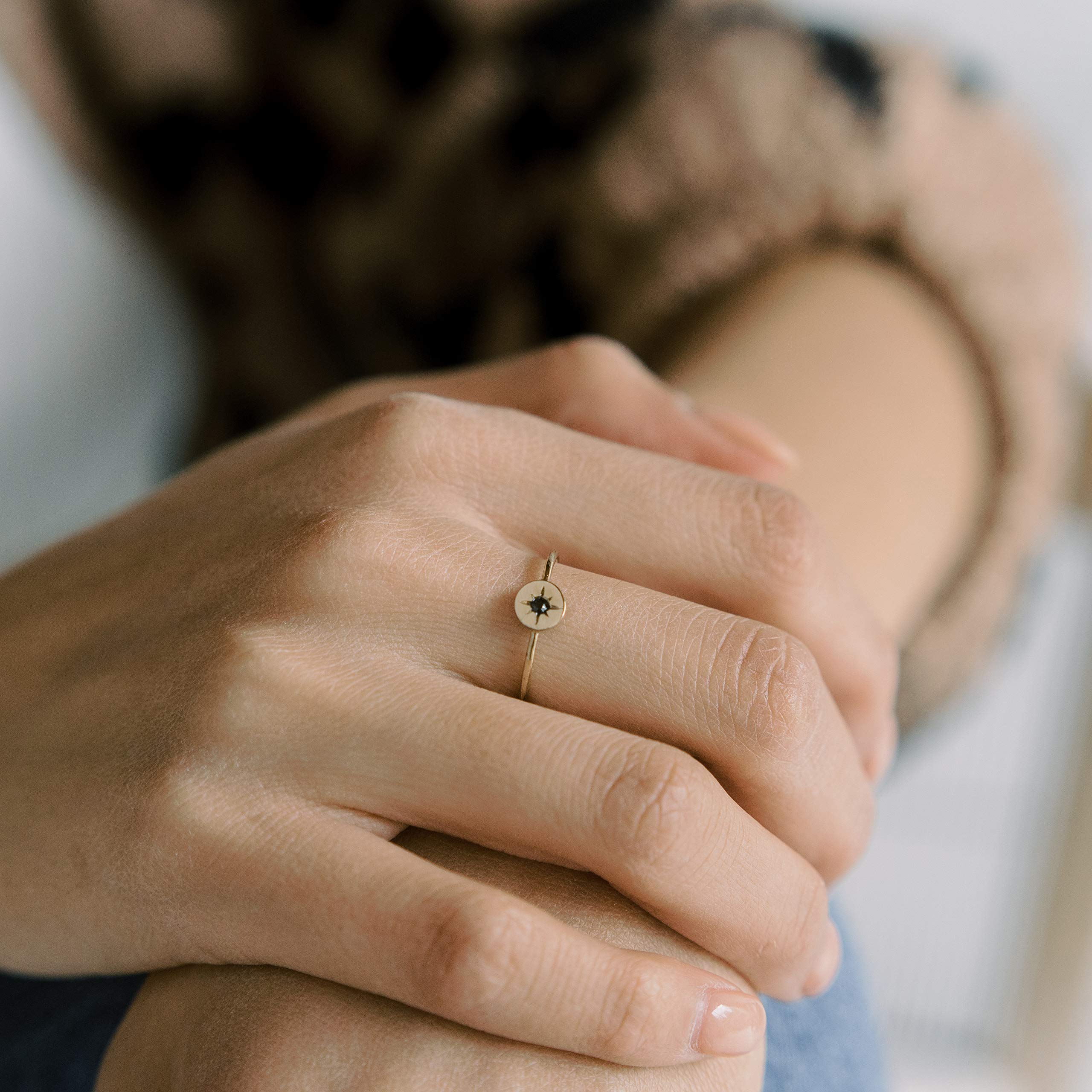 Honeycat Tiny Inner Compass Crystal Disc Ring in Gold, Rose Gold, or Silver | Minimalist, Delicate Jewelry (Gold, 6)